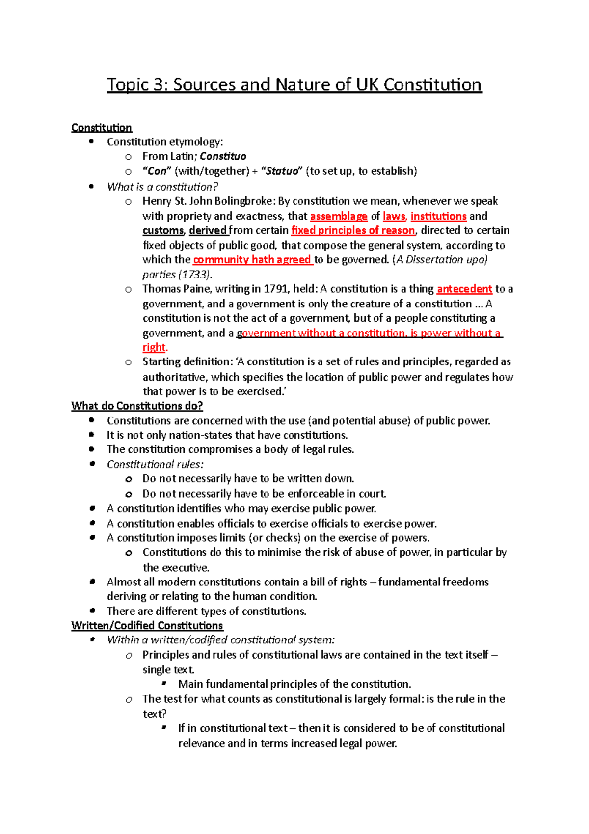 Topic 3; Sources and Nature of UK Constitution - Topic 3: Sources and ...