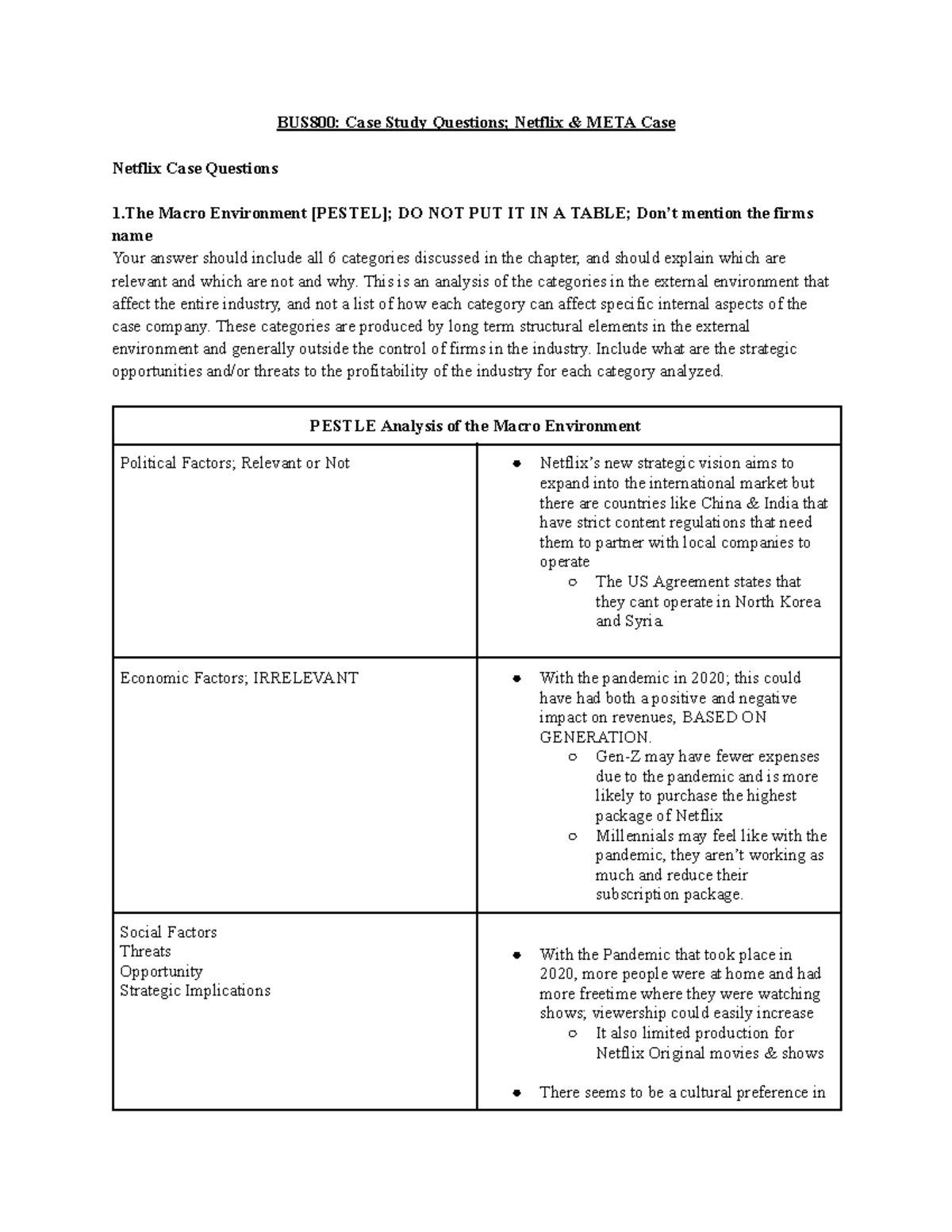 BUS800 Case Study Questions - This is an analysis of the categories in ...