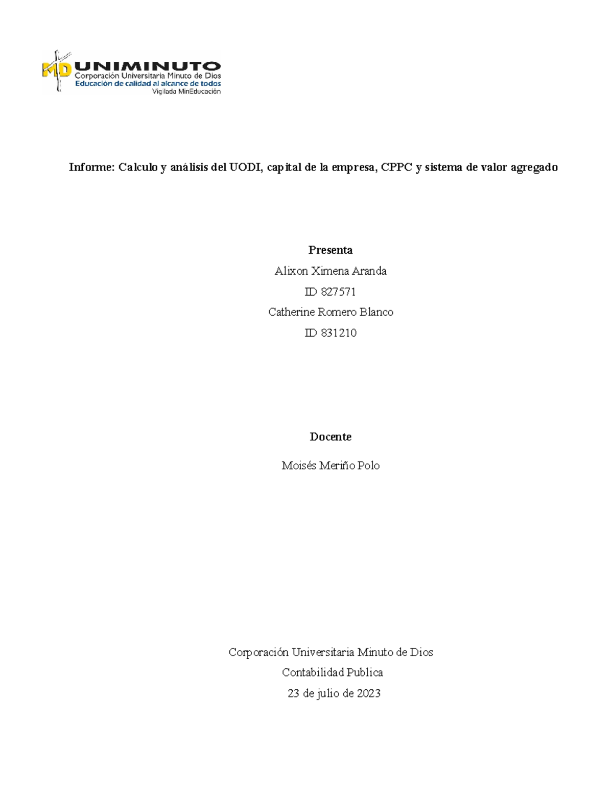 Informe Calculo y análisis del UODI, capital de la empresa, CPPC y ...