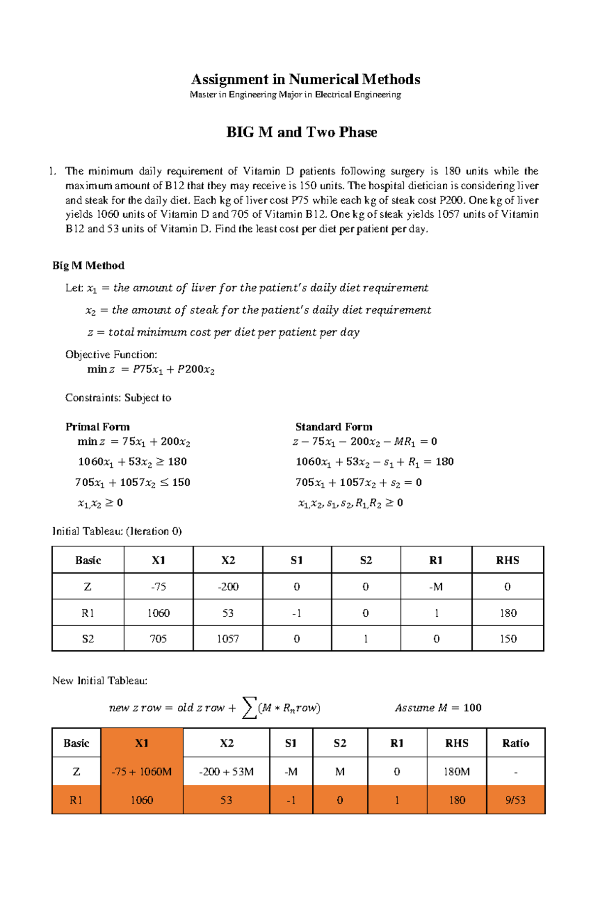 Numerical Methods Solved Problems Big M Two Phase - Numerical Analysis - Studocu