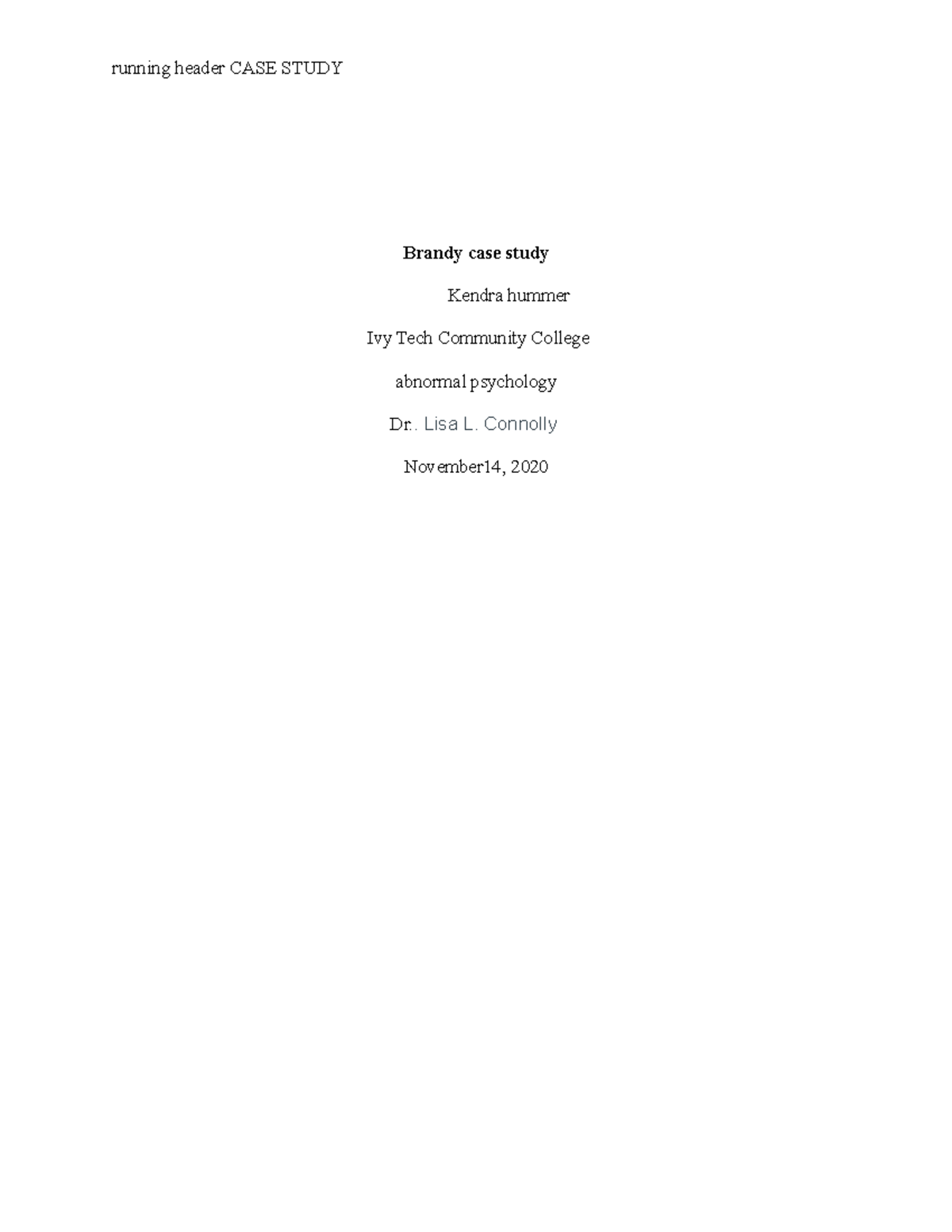 APA Essay Template case study - running header CASE STUDY Brandy case ...