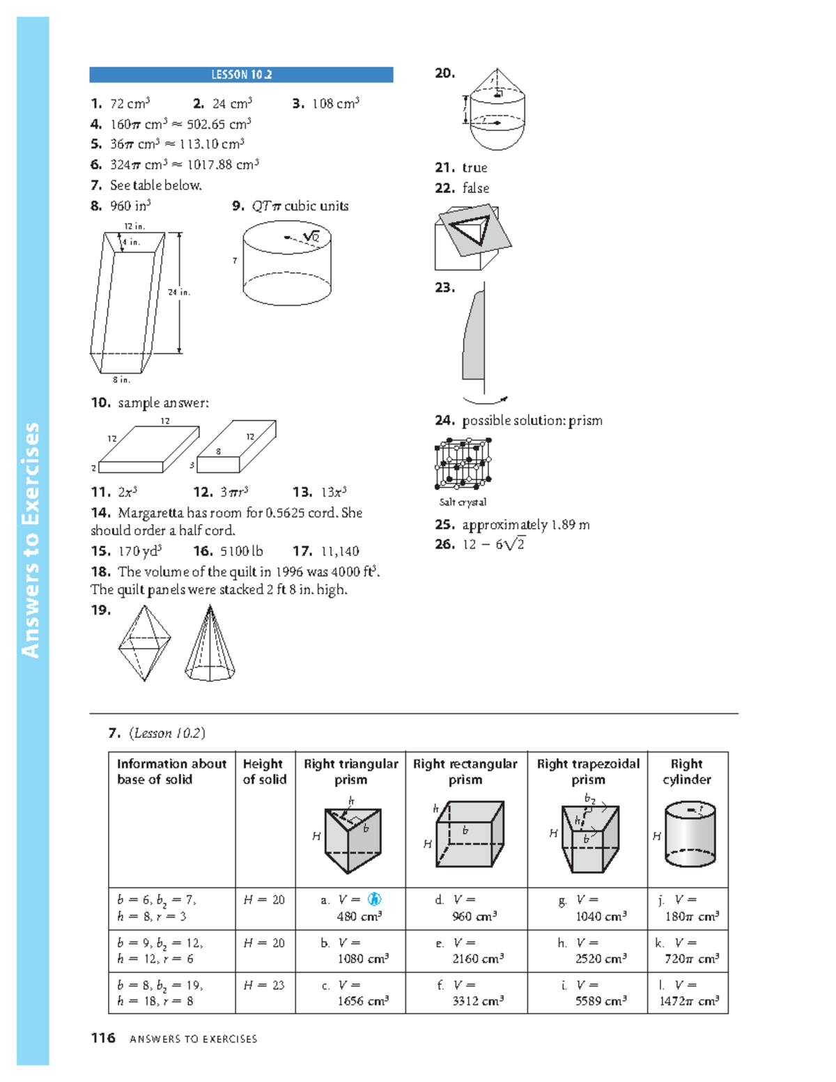 Geometry 10.3 textbook answer key - LESSON 10. 1. 72 cm 3 2. 24 cm 3 3 ...