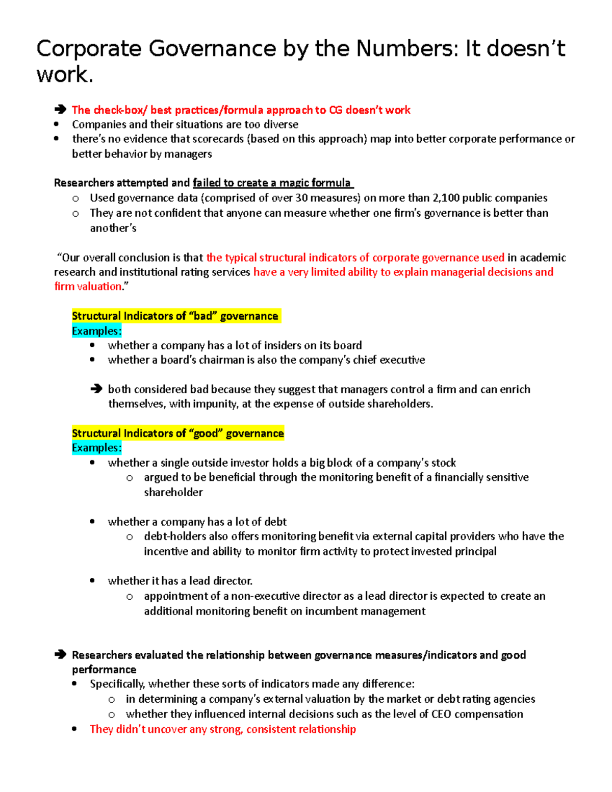 Article Notes - Corporate Governance by the Numbers - Corporate ...