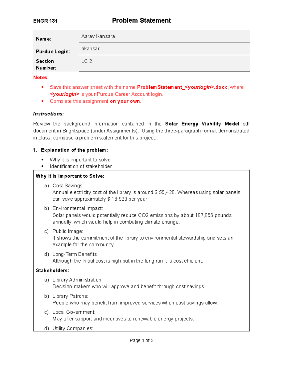 Problem Statement -akansar@purdue - ENGR 131 Problem Statement Name ...