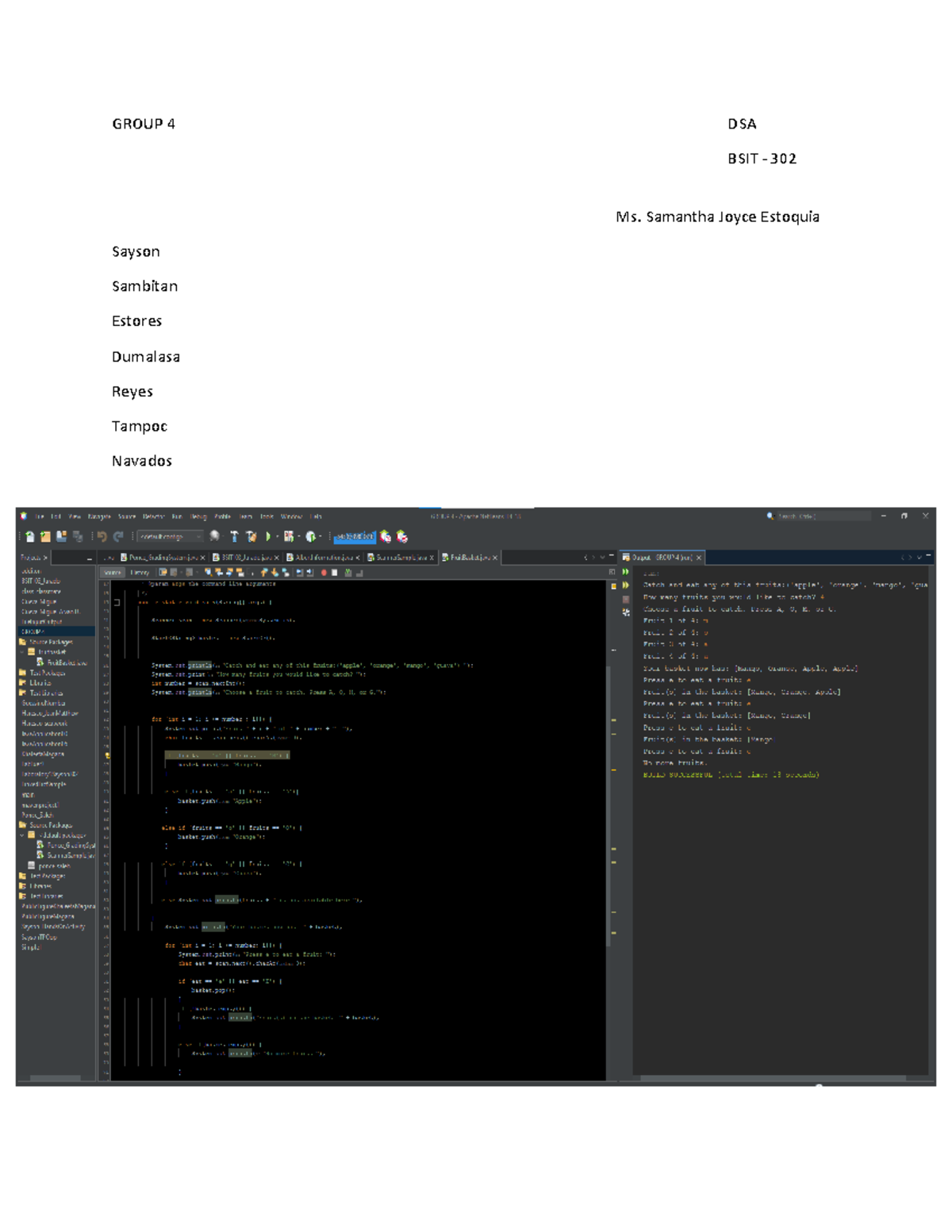 Java Fruit Basket - GROUP 4 DSA BSIT - 302 Ms. Samantha Joyce Estoquia ...