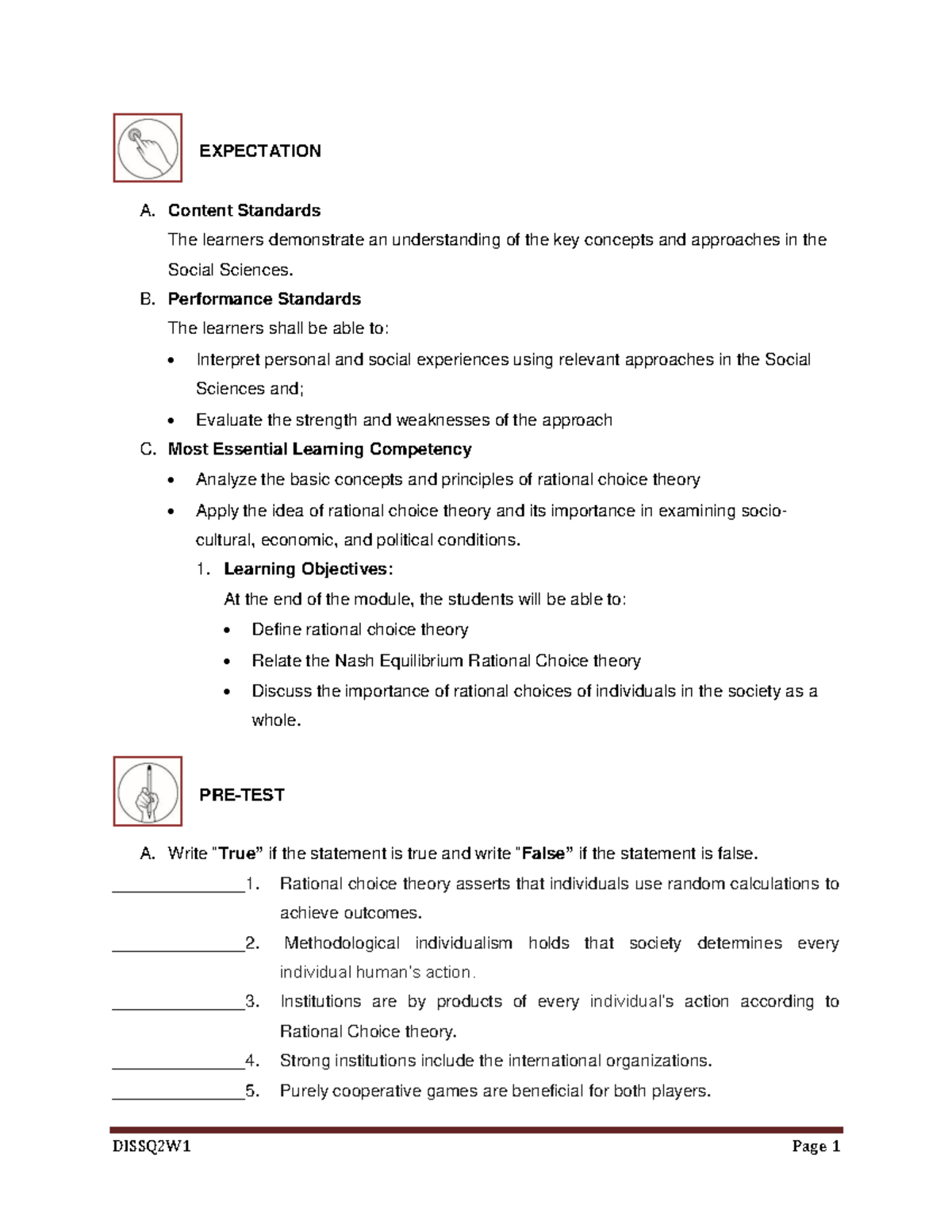 DISS Q2 Week 1 - lesson - EXPECTATION A. Content Standards The learners ...