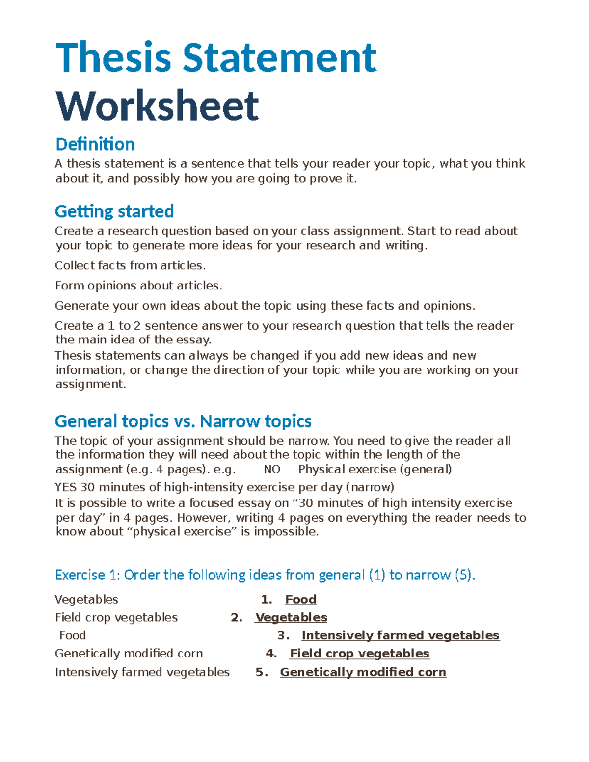 Thesis-statement-worksheet - Thesis Statement Worksheet Definition A ...