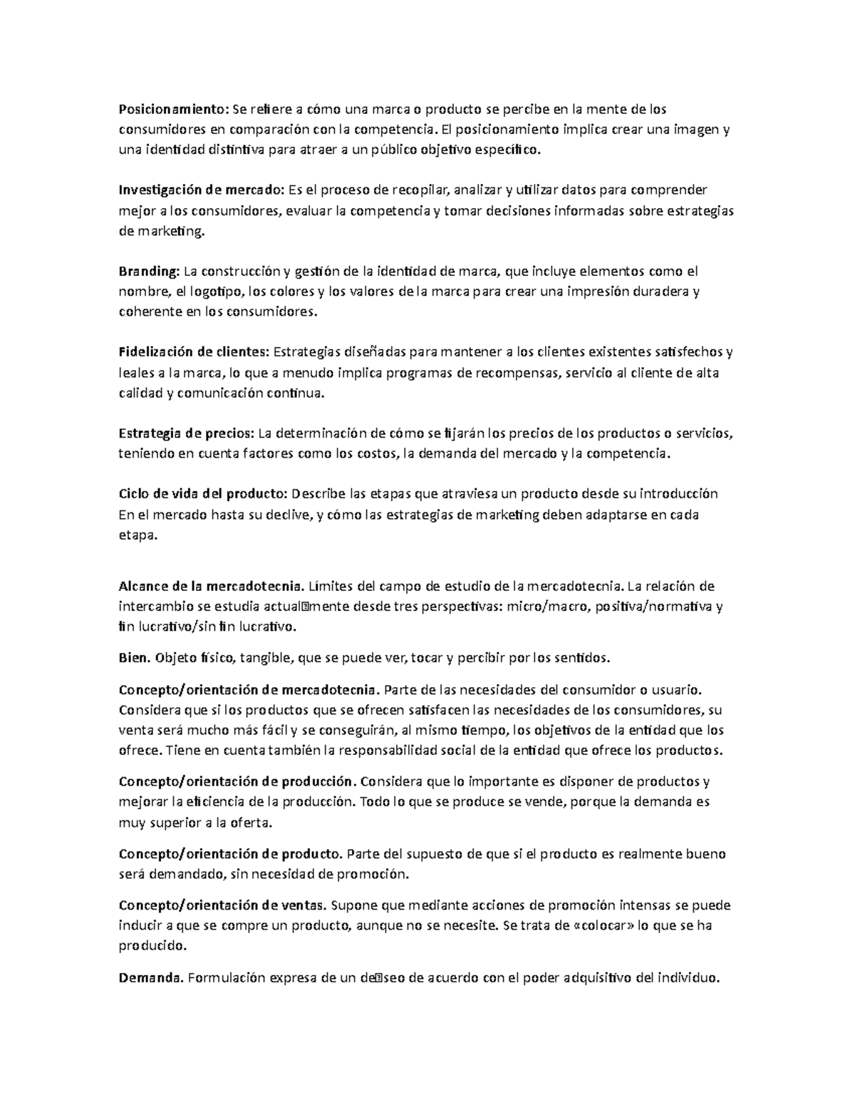 GUIA MKT L6 Primer Parcial L6 C32023 Parte 1 - Posicionamiento: Se refiere a cómo una marca o ...