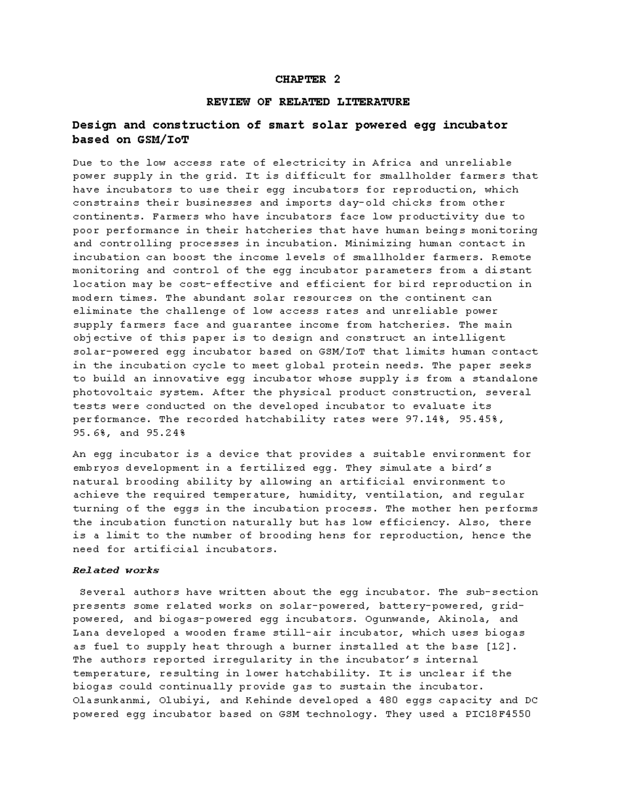 CHAP-2- Incubator - CHAPTER 2 REVIEW OF RELATED LITERATURE Design and ...