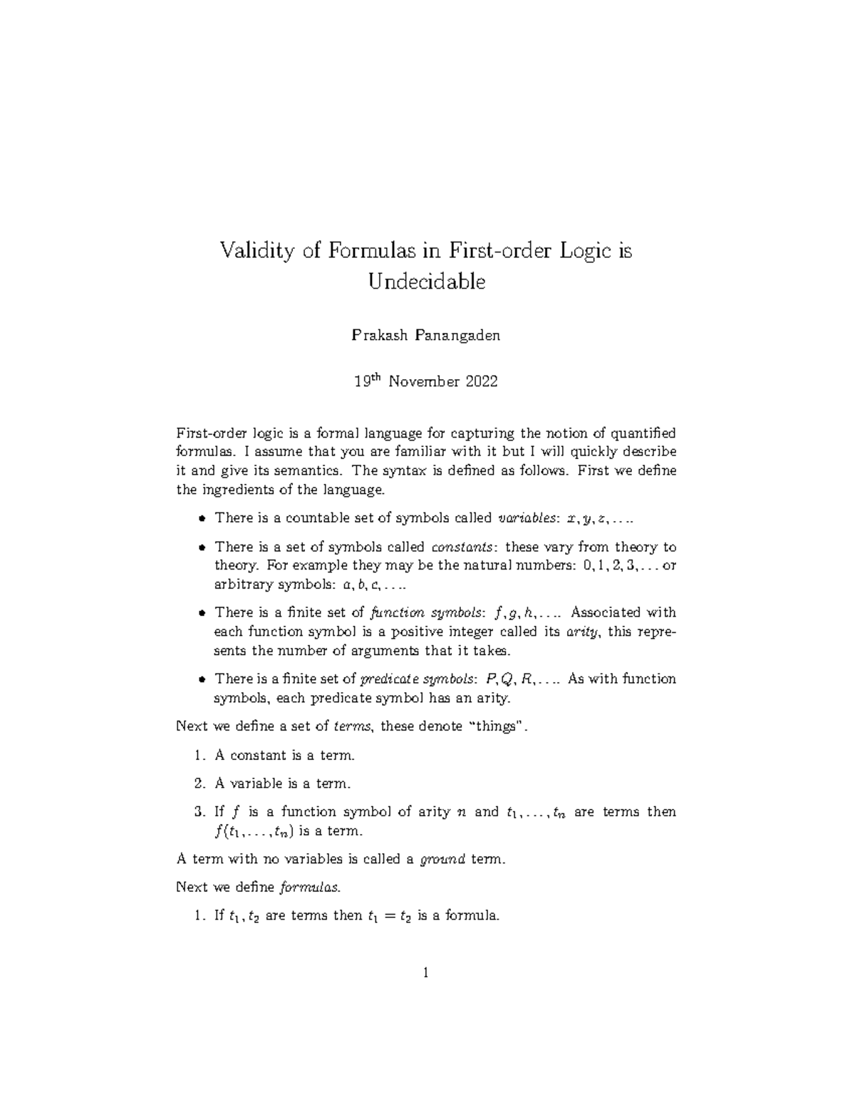 Fol val und - first order validity - Validity of Formulas in First-order Logic is Undecidable ...
