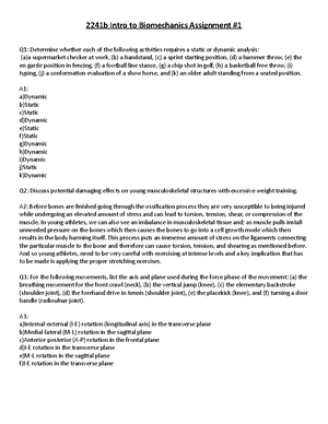 Biomechanics lab 1 - lab assignment 1 - Biomechanics Lab #1 Kin2241A The task that I will be ...