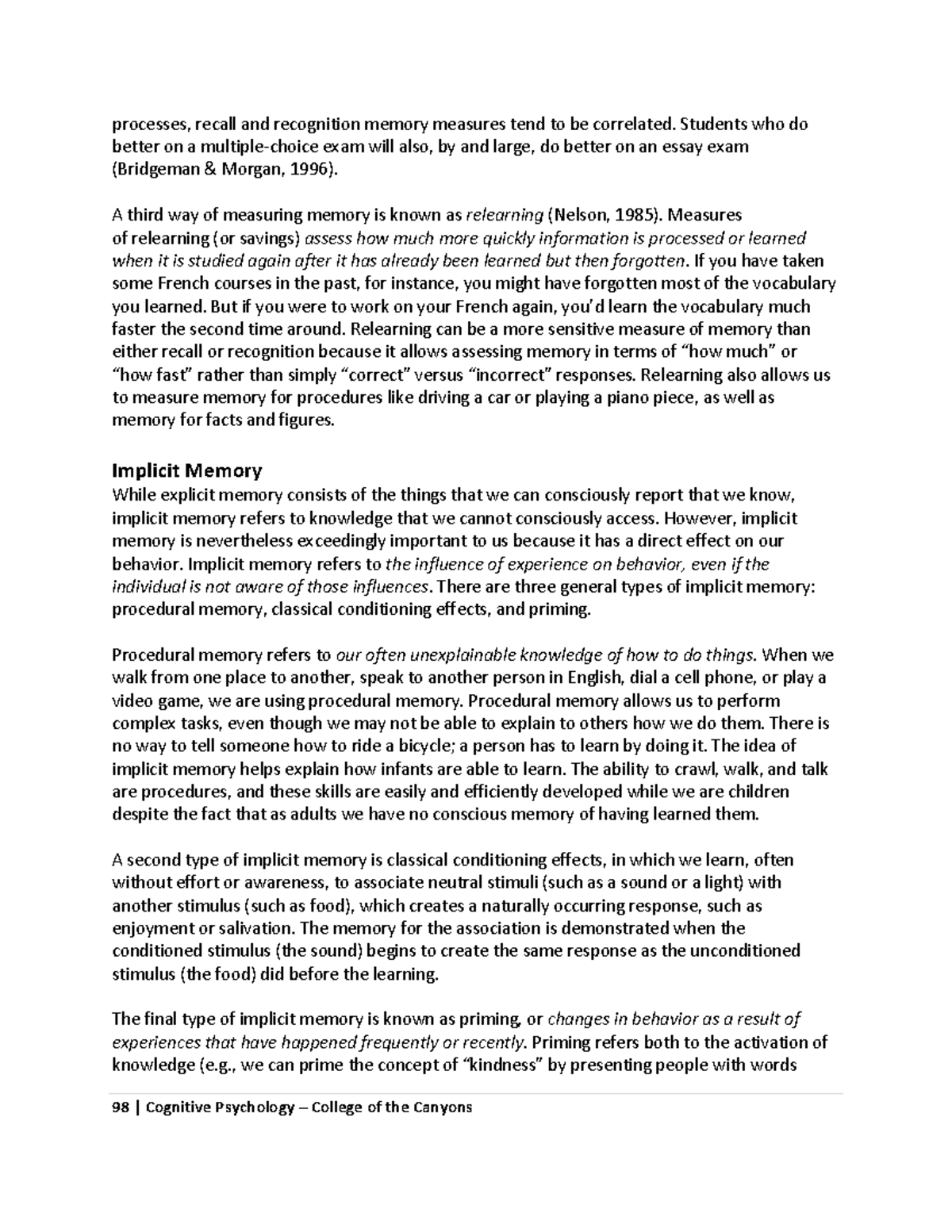 Psychology - History Cognitive 11 - processes, recall and recognition ...