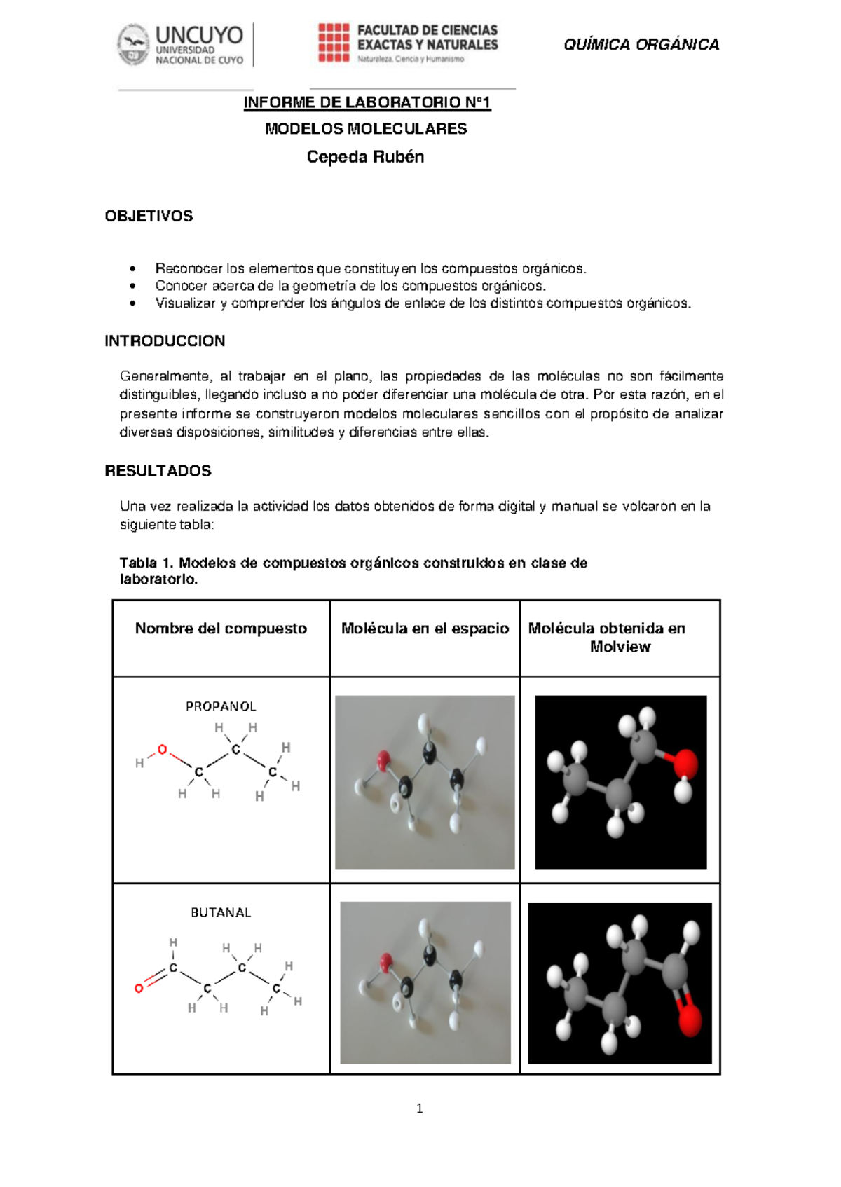 Cepeda Rubén LAB1 QORG - hola - QUÍMICA ORGÁNICA OBJETIVOS INFORME DE ...