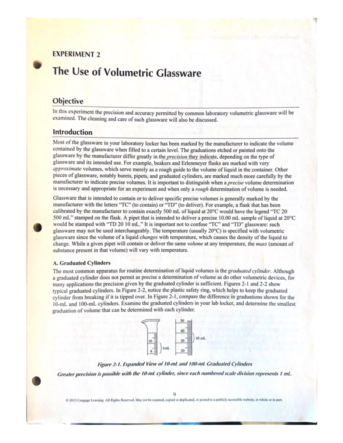 Experiment 2 - N./A - EXPERIMENT 2 The Use of Volumetric Glassware ...