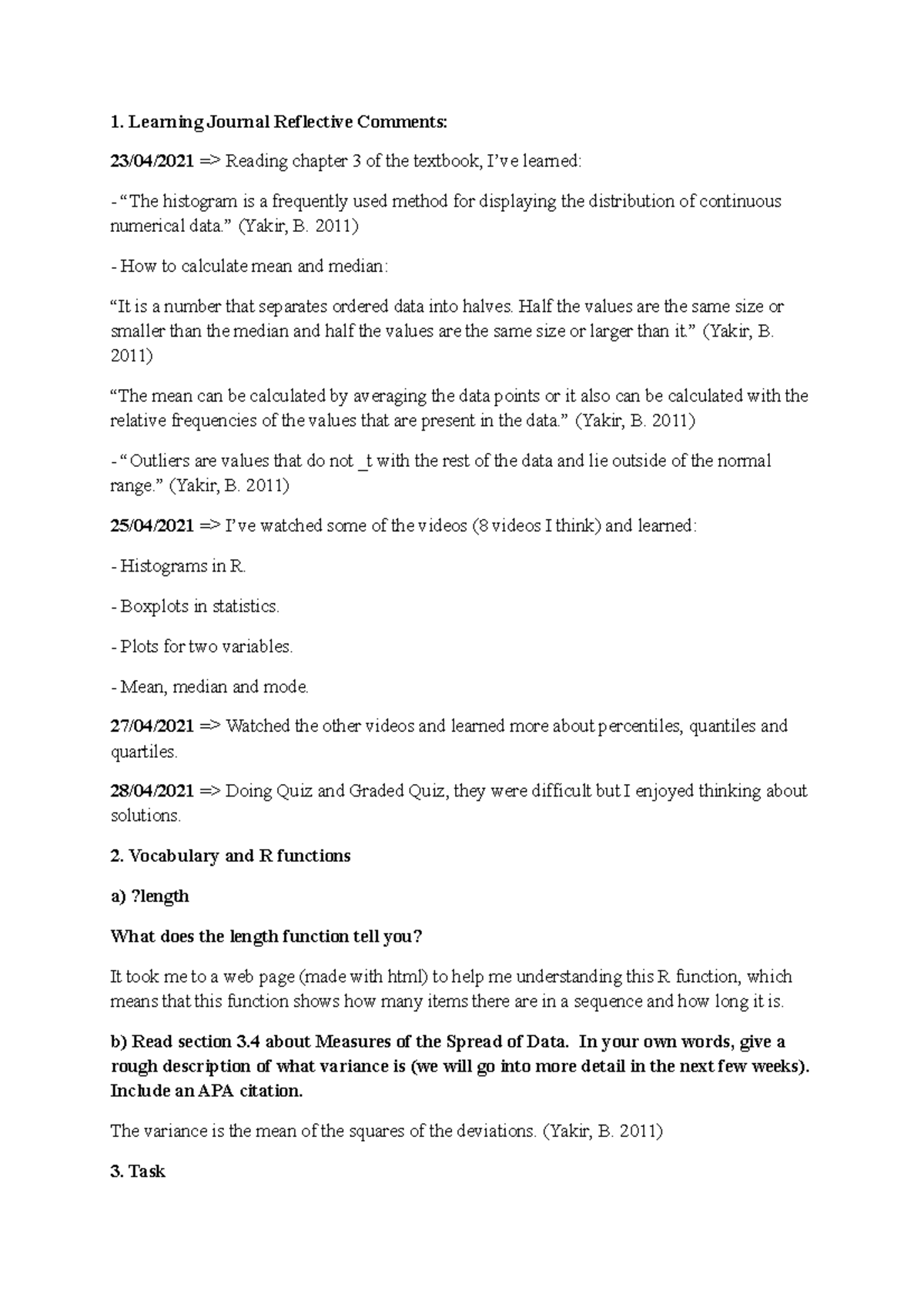 Learning Journal Unit 3 Introduction to statistics (MATH 1280) - 1 ...