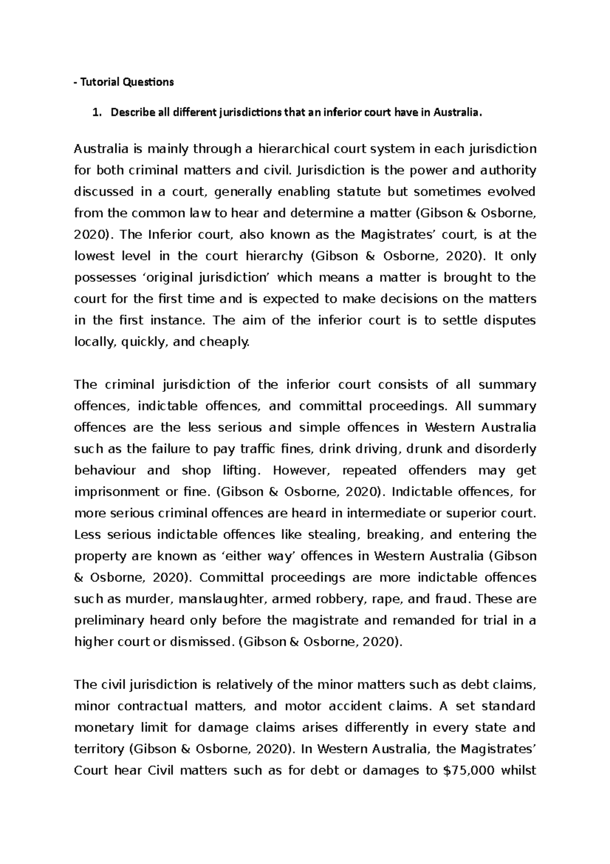 Tutorial Questions Week 3 Sub. - Tutorial Questions Describe all different jurisdictions that an ...