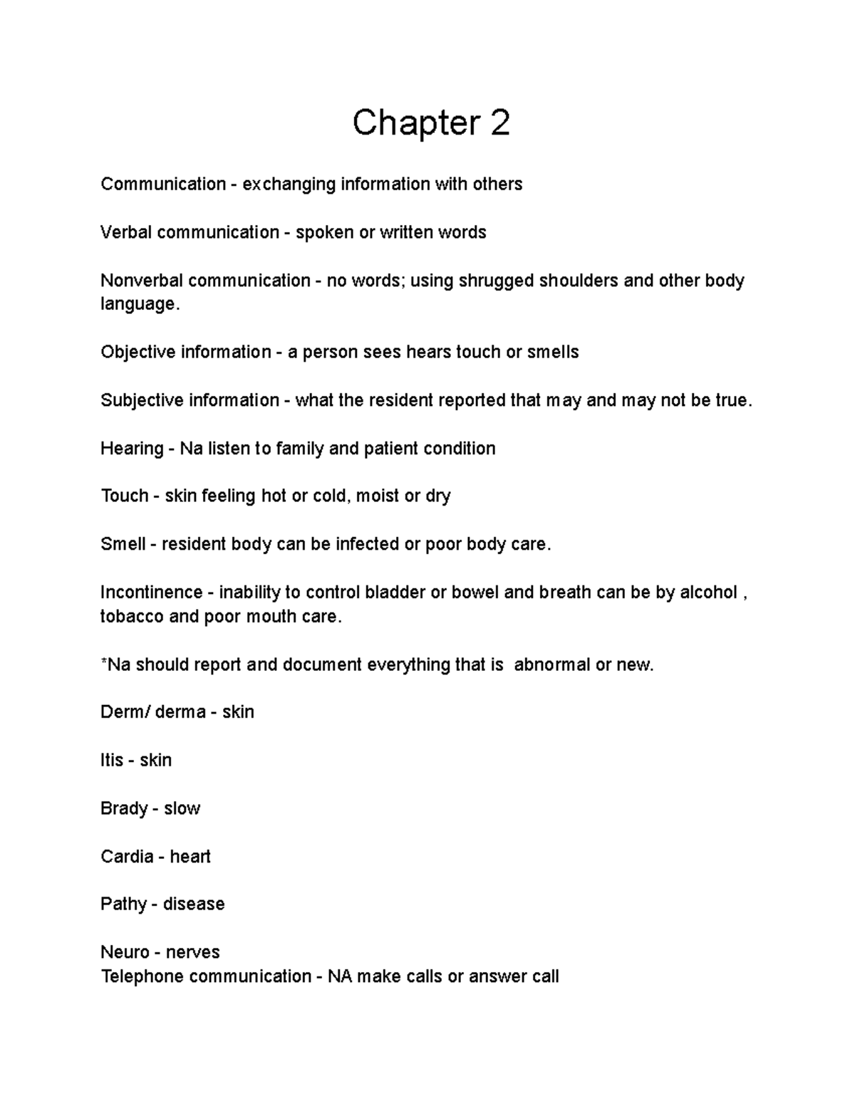 Cna Chapter 2 - CNA CH.2 for Curam college of nursing - Chapter 2 ...