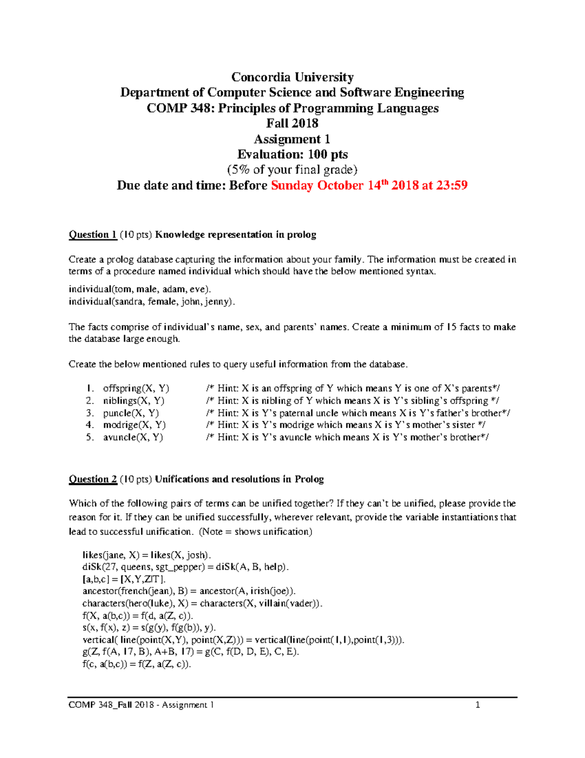 Prolog Programming Assignment and Exam Questions - Studocu