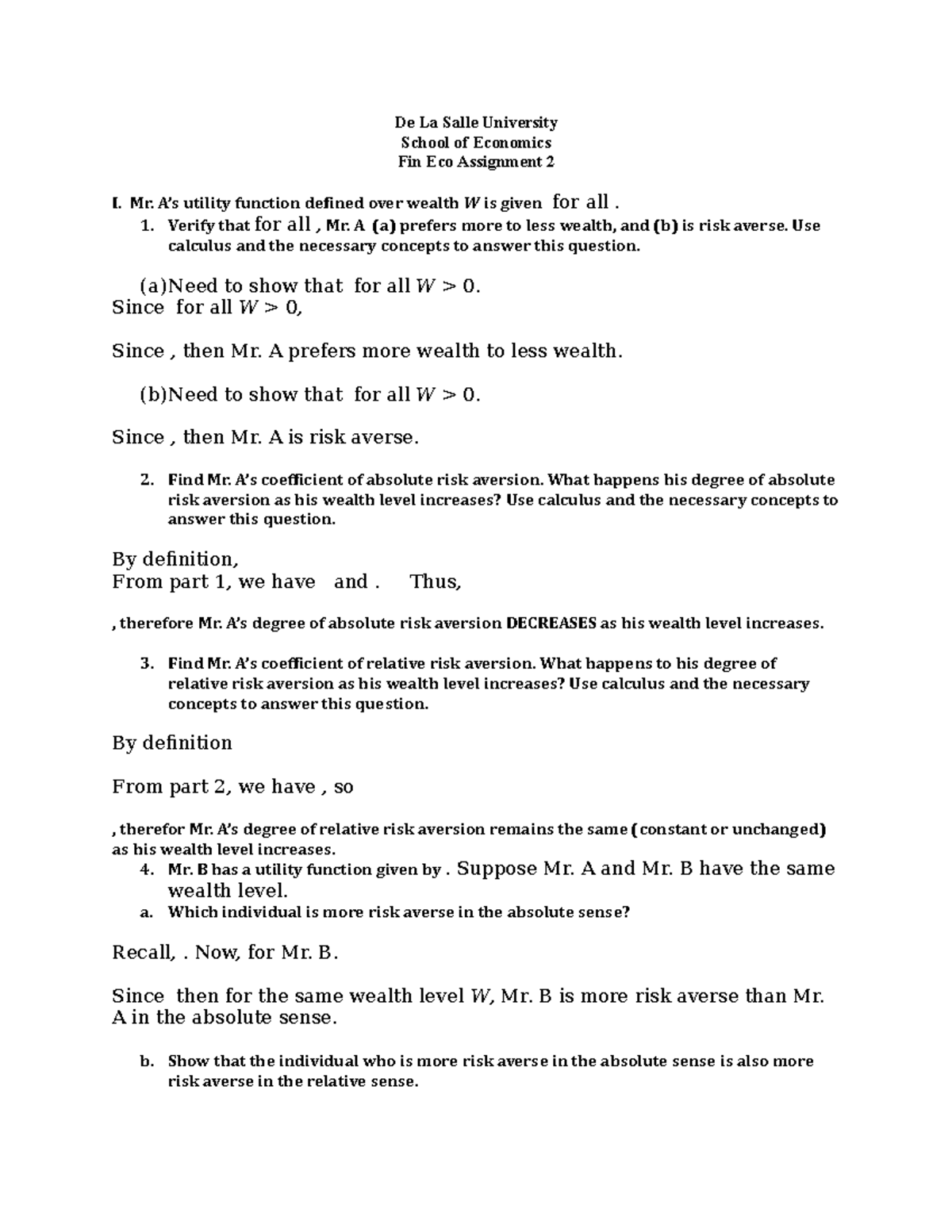 Solutions to Fin Eco Assignment 2 - Term 1 - De La Salle University ...