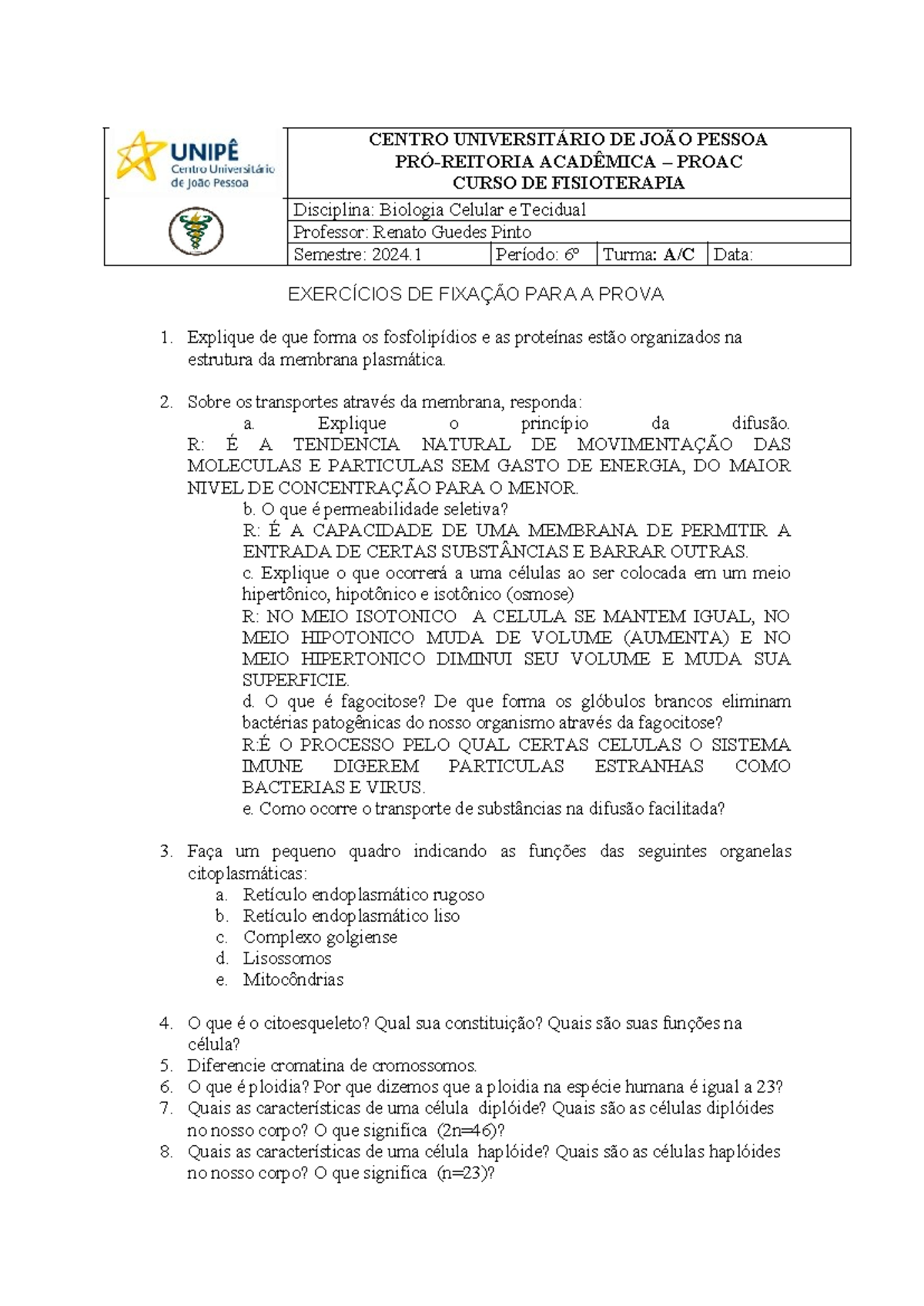 Estudo Dirigido A1 - fgfx fg - CENTRO UNIVERSITÁRIO DE JOÃO PESSOA PRÓ ...