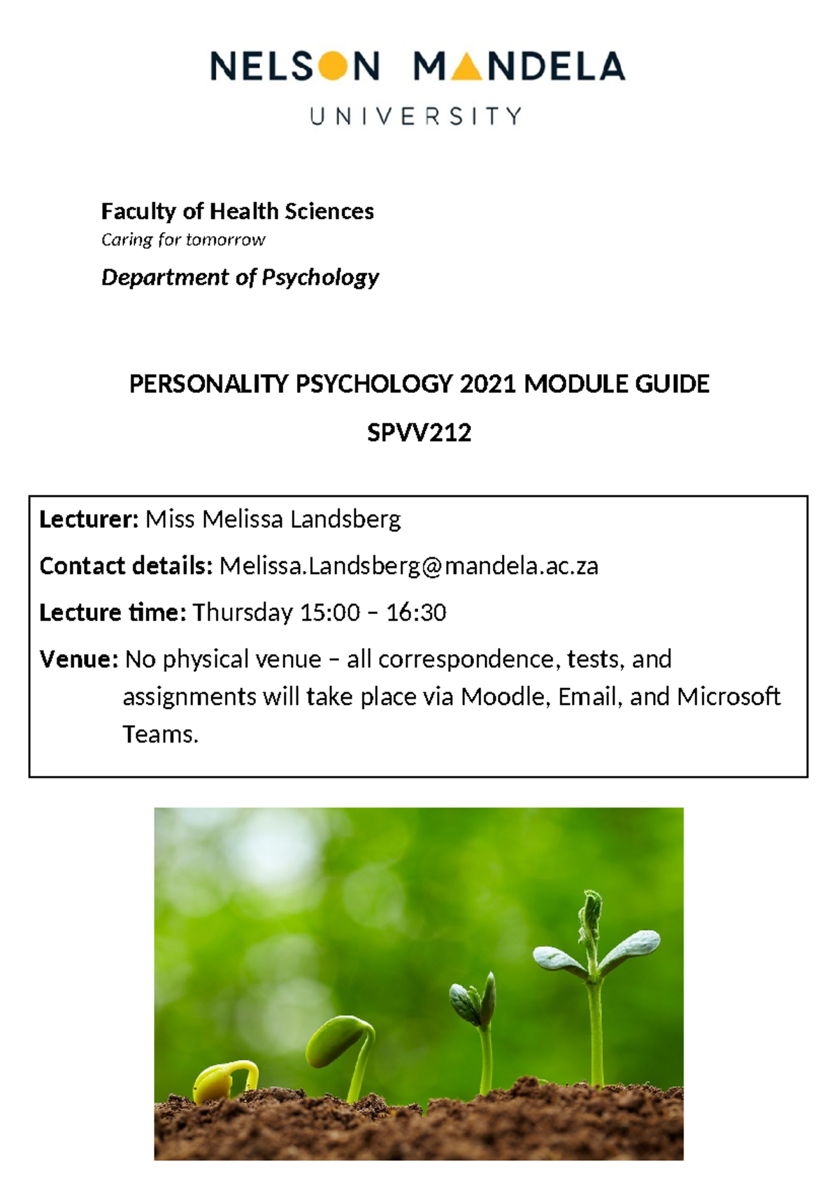 Personality Psychology Outline 2022 - Faculty of Health Sciences Caring ...