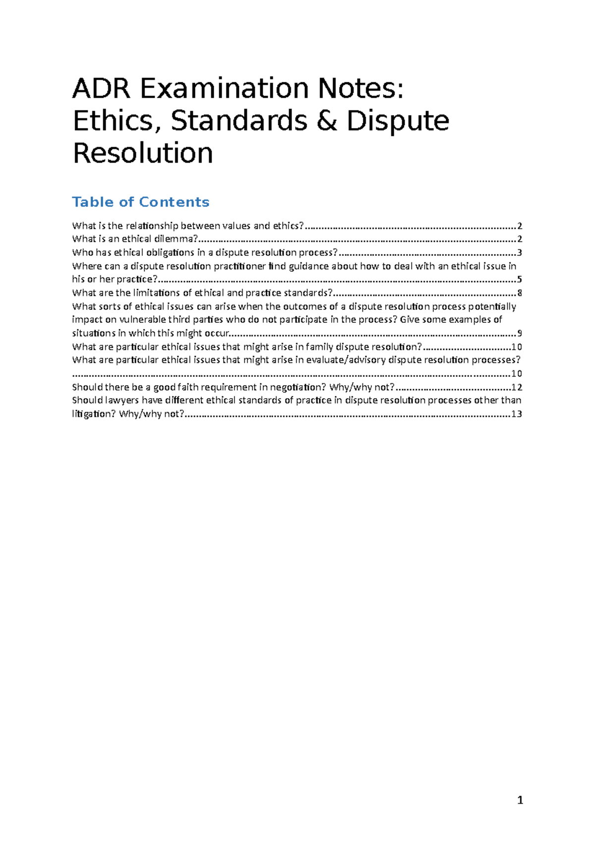 ADR Exam Notes - Ethics - ADR Examination Notes: Ethics, Standards ...