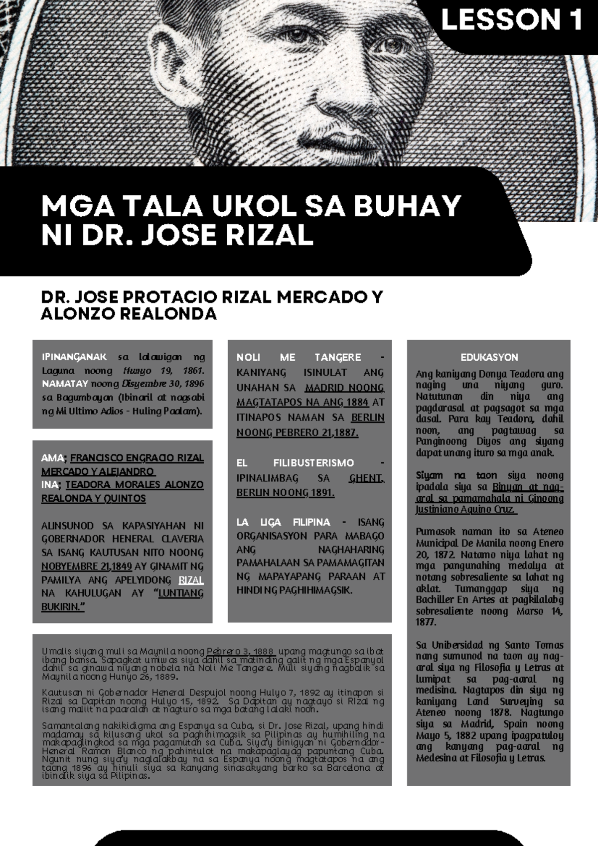 DR. JOSE Rizal - MGA TALA UKOL SA BUHAY NI DR. JOSE RIZAL DR. JOSE ...