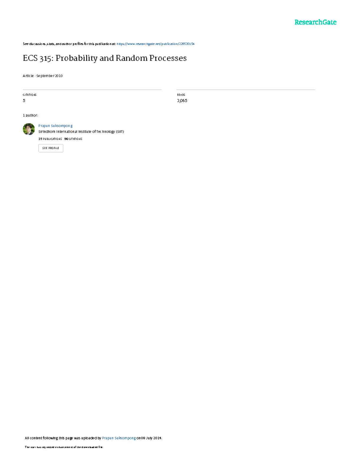 ECS 315 Probability and Random Processes - See discussions, stats, and ...