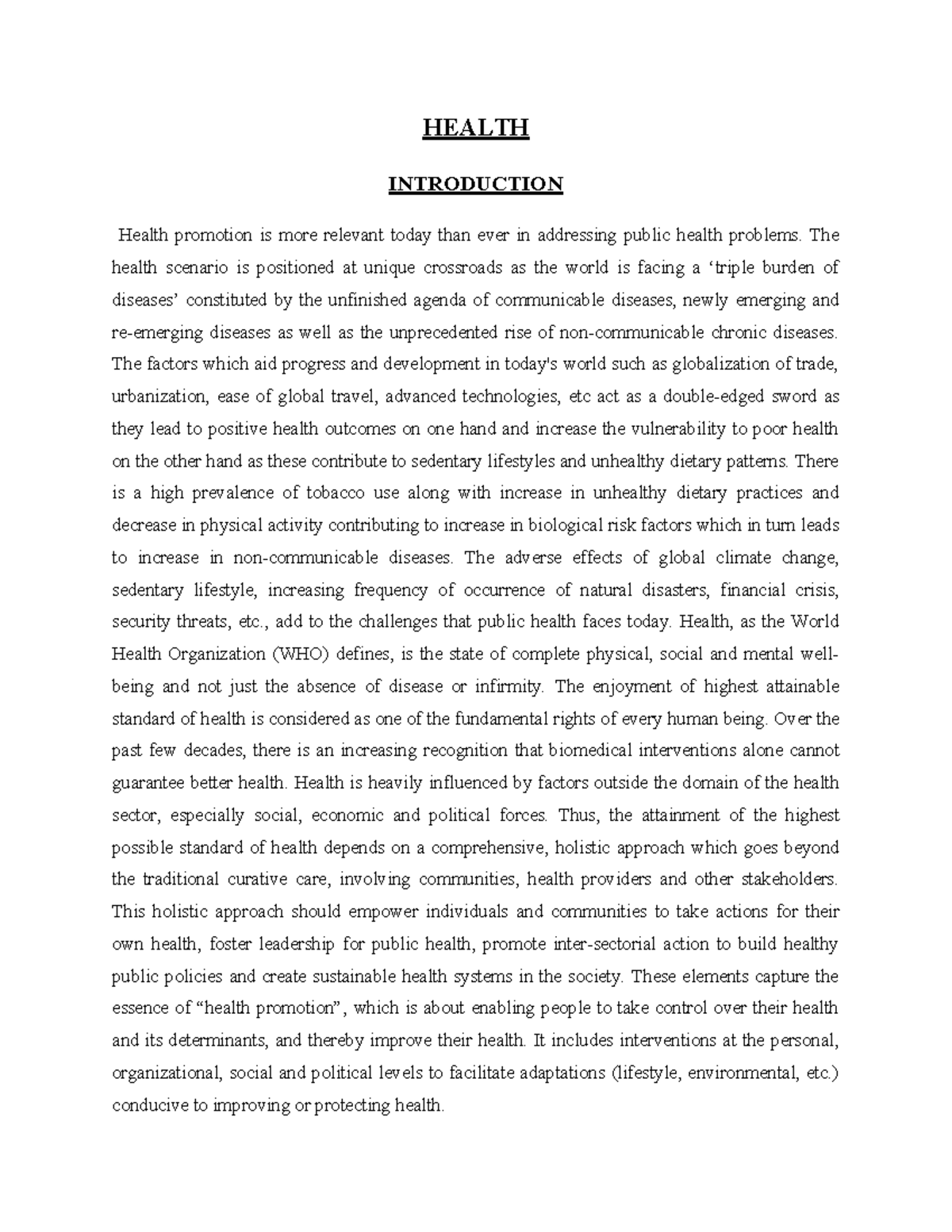 Health Research - HEALTH INTRODUCTION Health promotion is more relevant ...