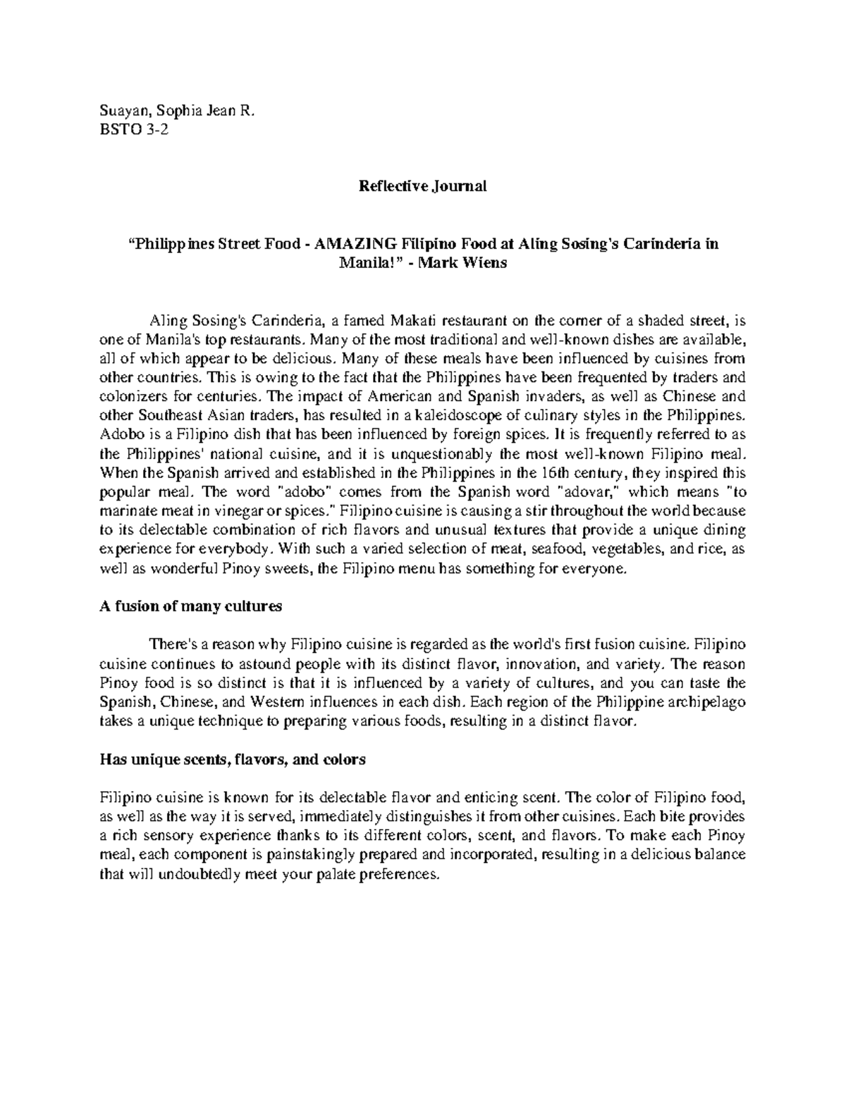 Reflective essay 2 - Gyuingd - Tourism - Studocu