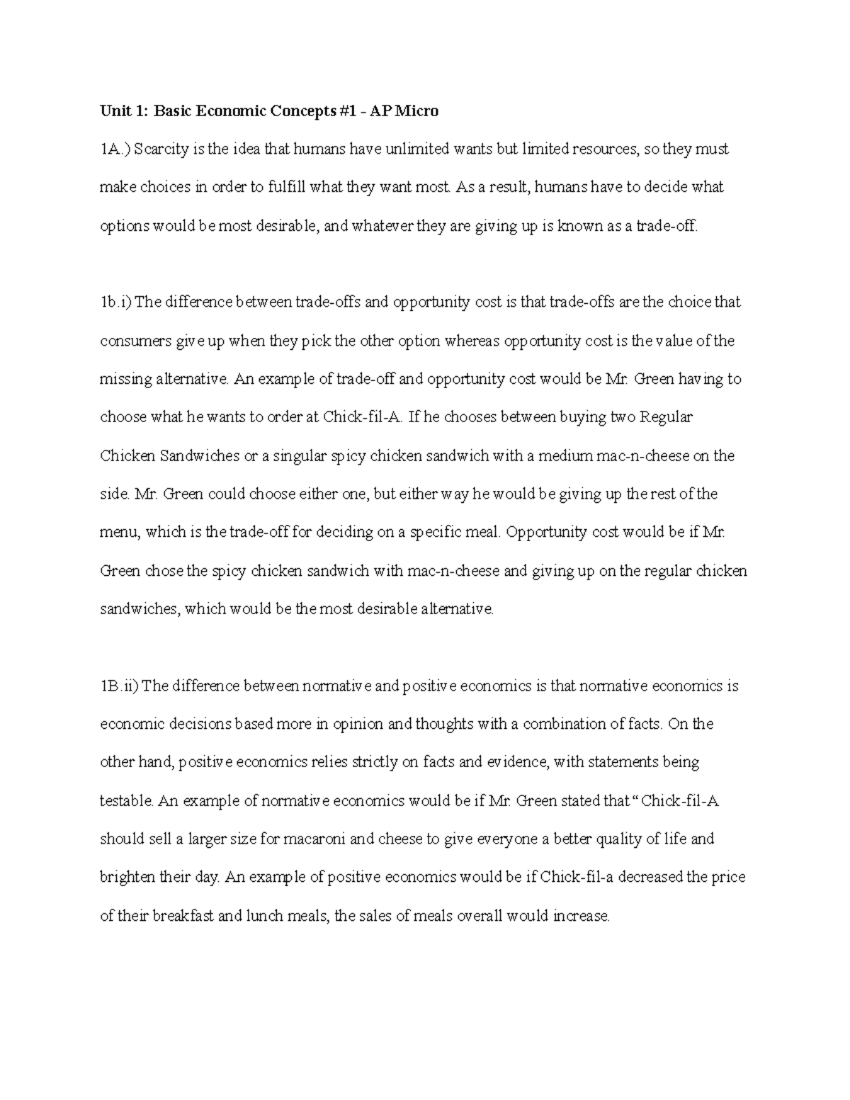 Unit 1 Problem Set - Lecture notes 1 - Unit 1: Basic Economic Concepts ...