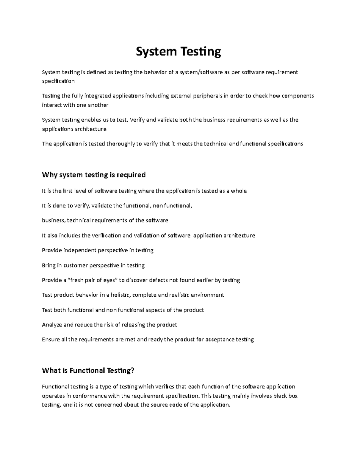 System Testing - Aaaaa - System Testing System testing is defined as ...