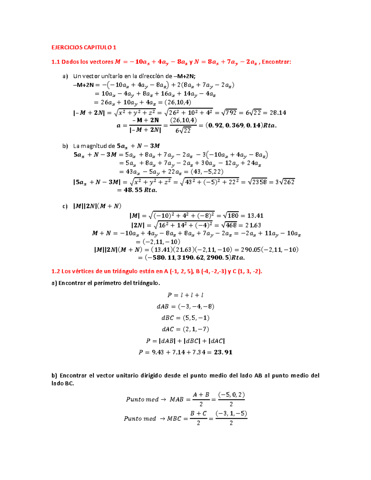 Pdfcoffee.com ejercicios-para-imprimir-4-pdf-free - EJERCICIOS CAPITULO 1 1 Dados los vectores y ...