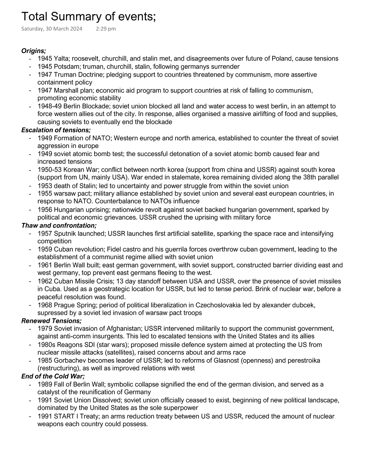 Total Summary of events - Origins; - 1945 Yalta; roosevelt, churchill ...