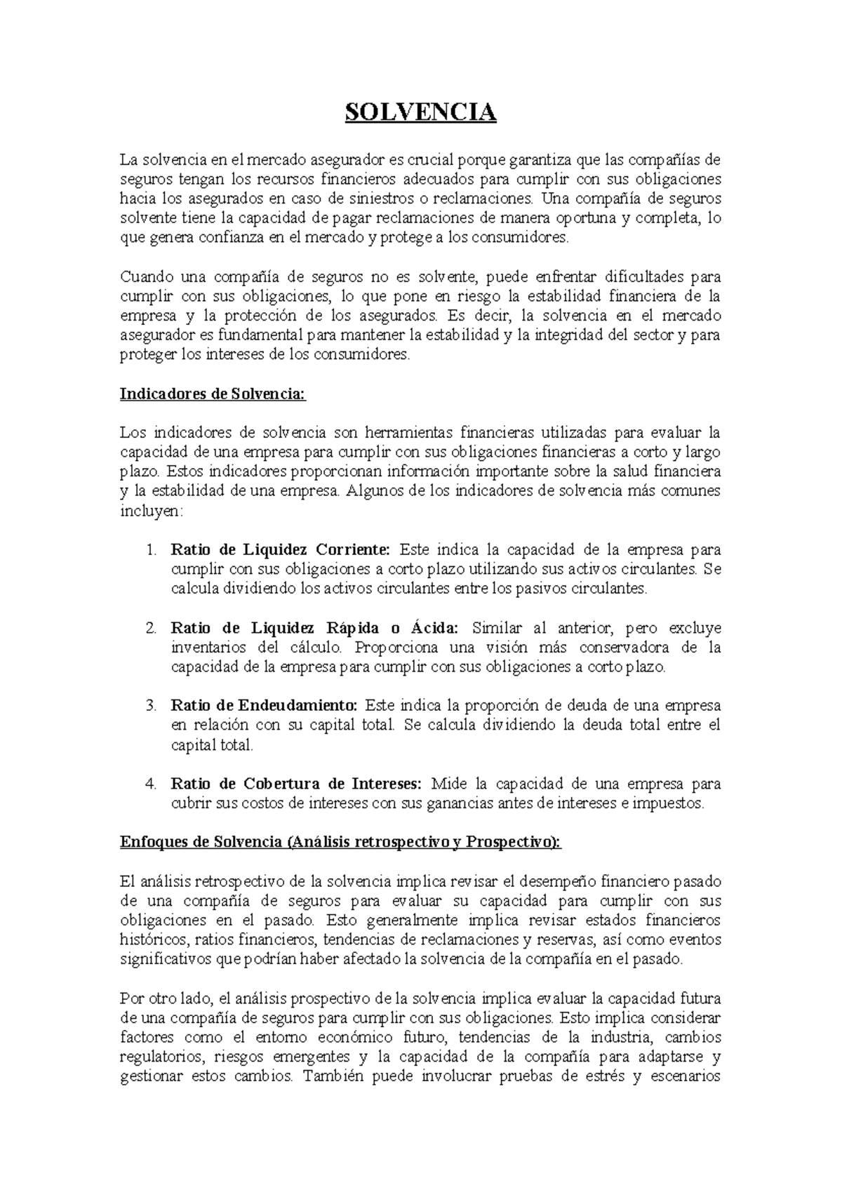 TP Solvencia - SOLVENCIA La solvencia en el mercado asegurador es ...