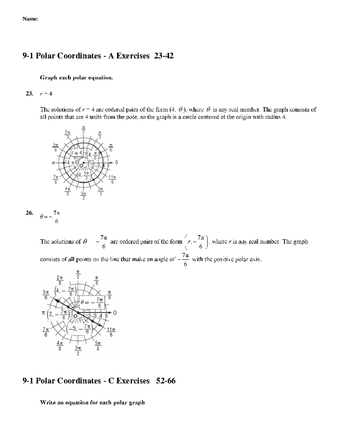 Day 2 Polar Bookwork Solutions - 9-1 Polar Coordinates - A Exercises 23 ...