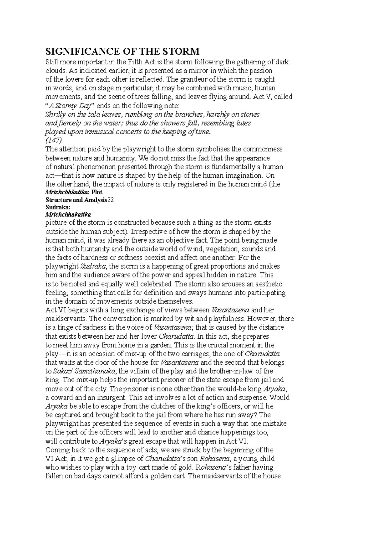 Integration OF Storm AND THE PLOT, Structure - SIGNIFICANCE OF THE ...