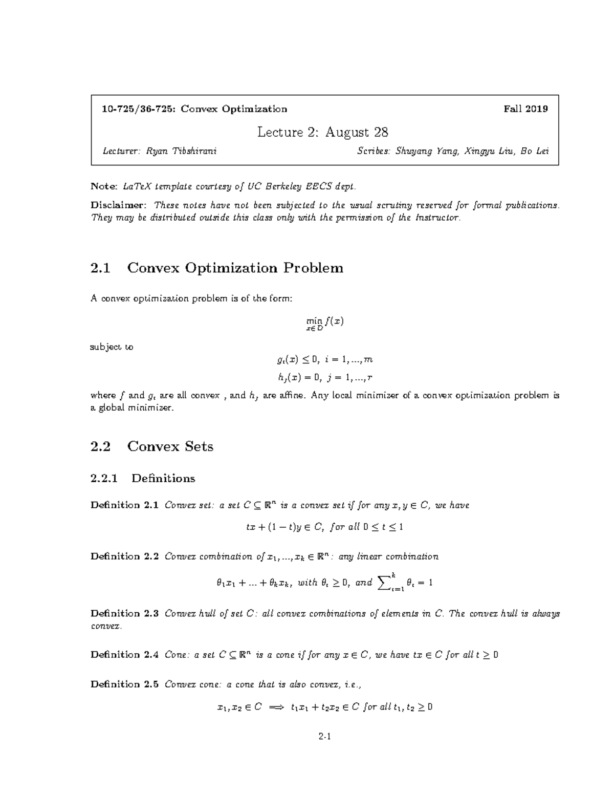 Convex Fns Scribed Convexity I Sets And Functions 10 72536 725 Convex Optimization Fall