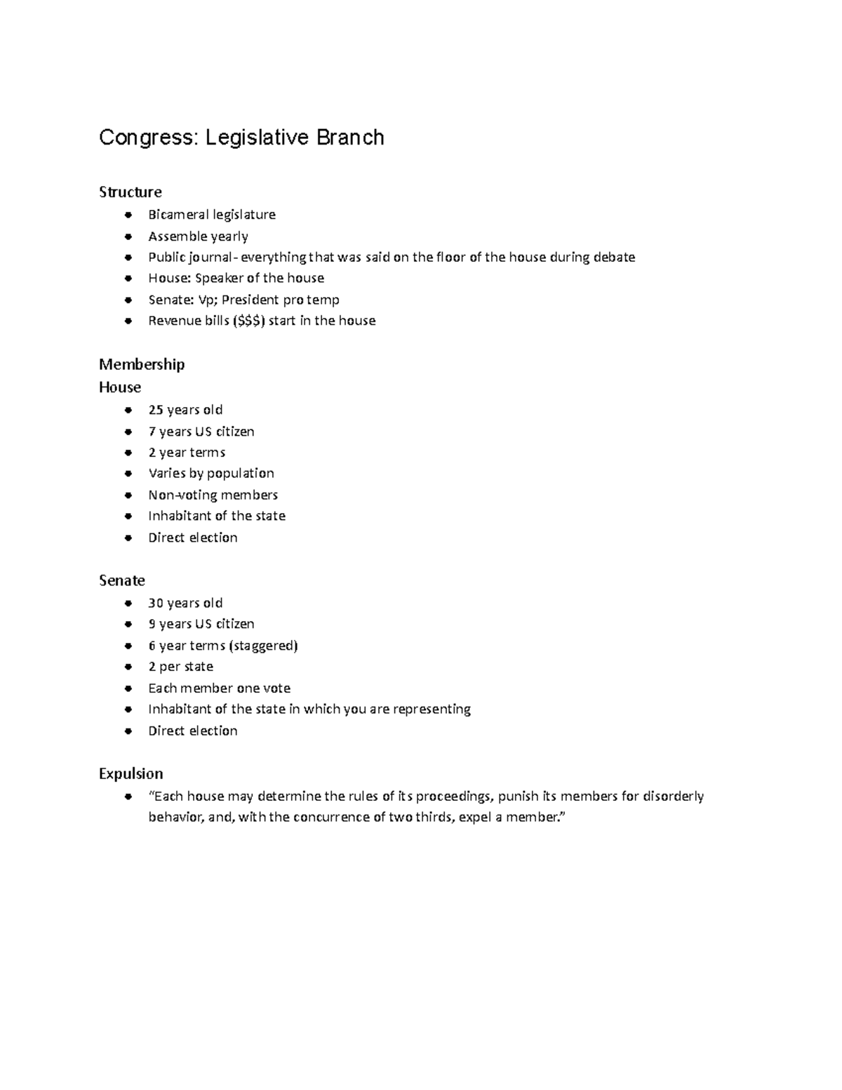 Legislative branch - Congress: Legislative Branch Structure Bicameral ...