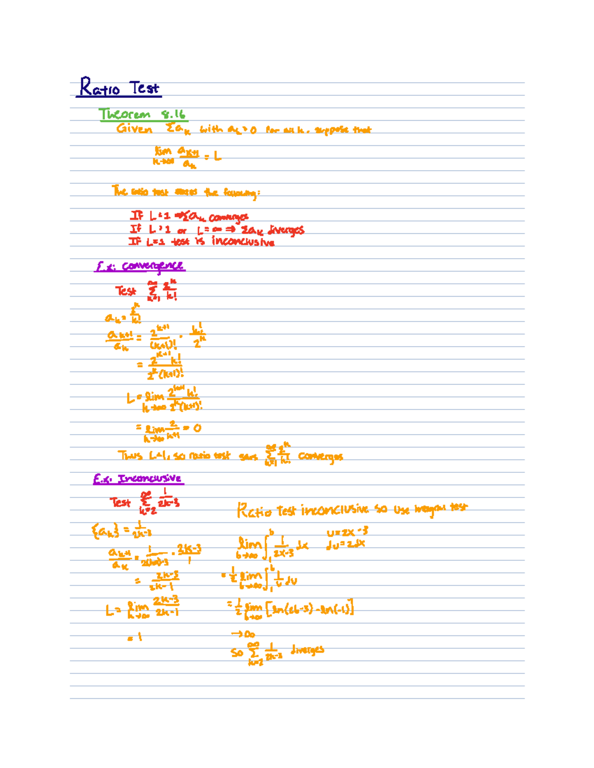 8.5 Ratio Test and Root Test - Ratio Test Theorem 8. Given Tak with an ...