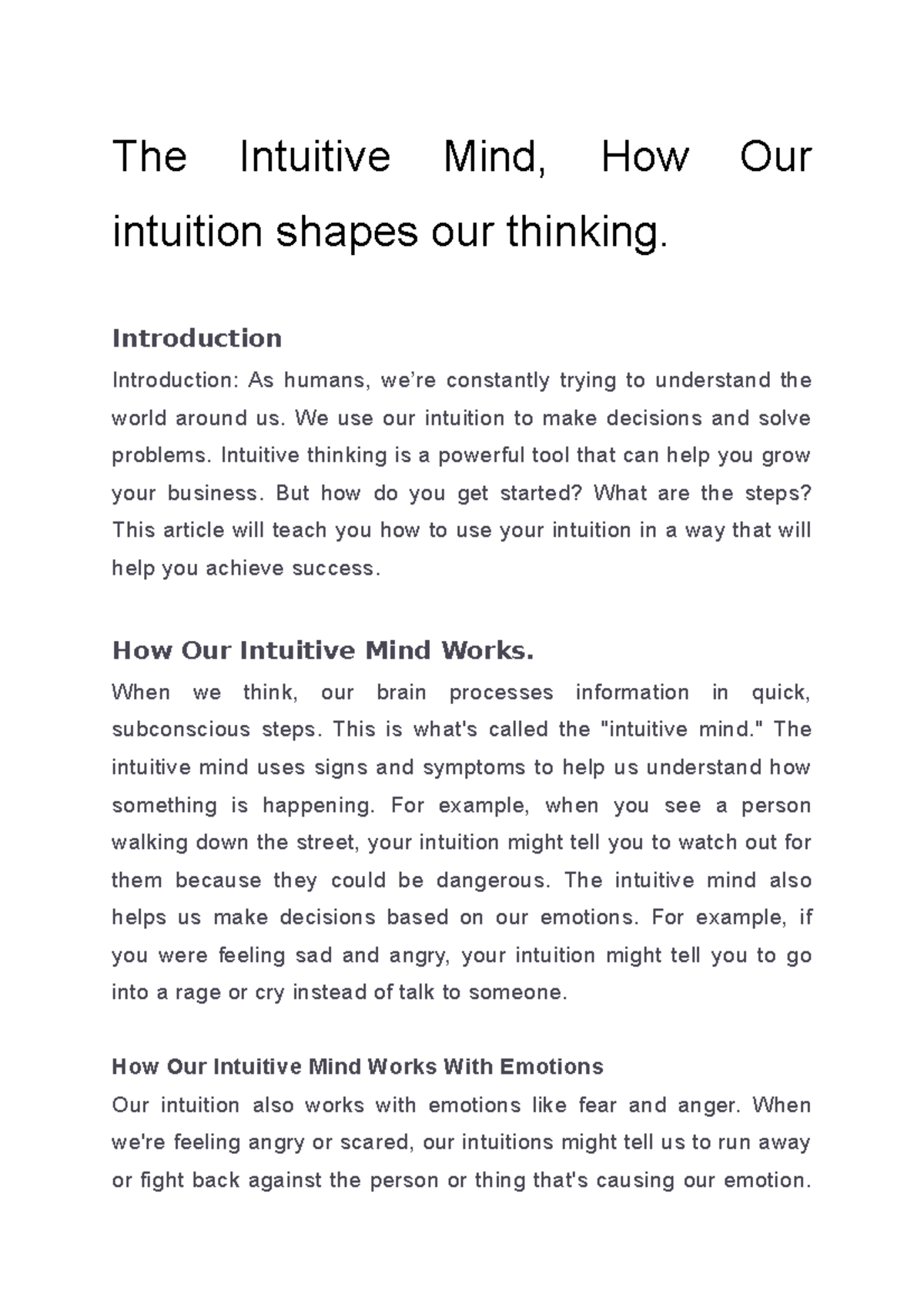 The Intuitive Mind, How Our intuition shapes our thinking ...