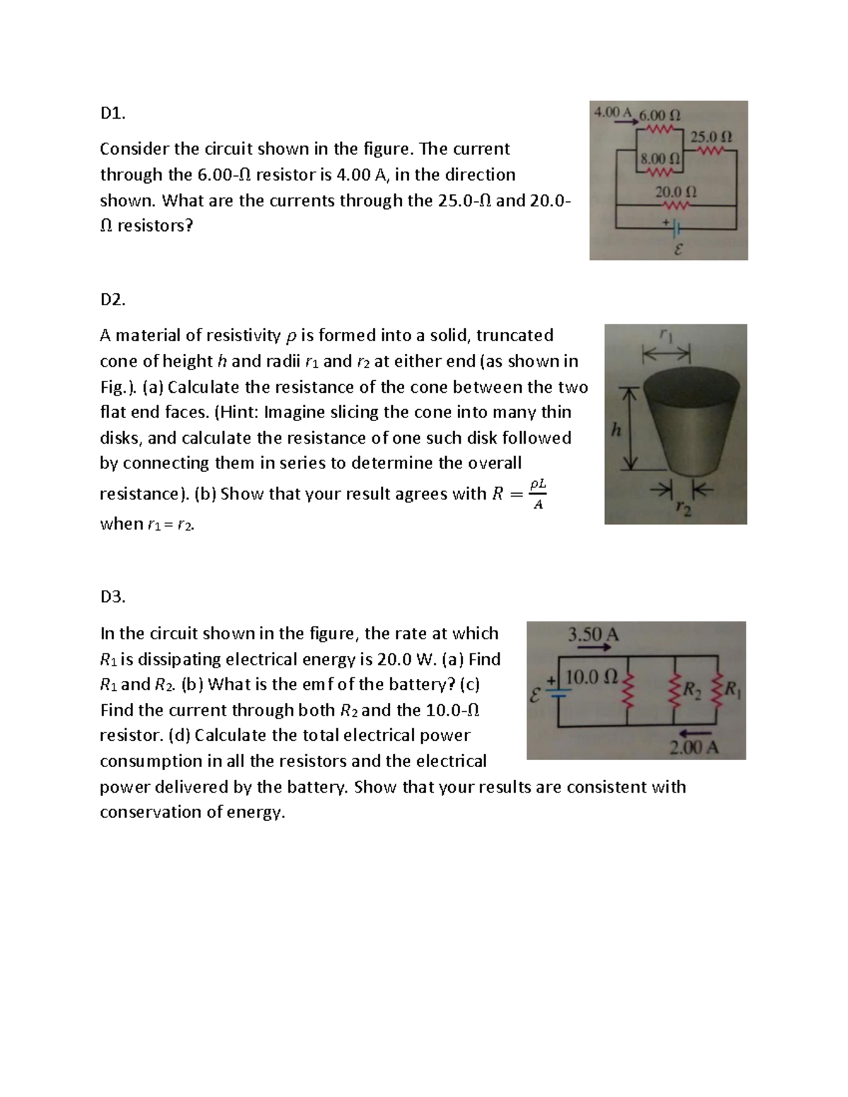 Discussion 9 - Sample problems in DC circuits - D1. Consider the ...