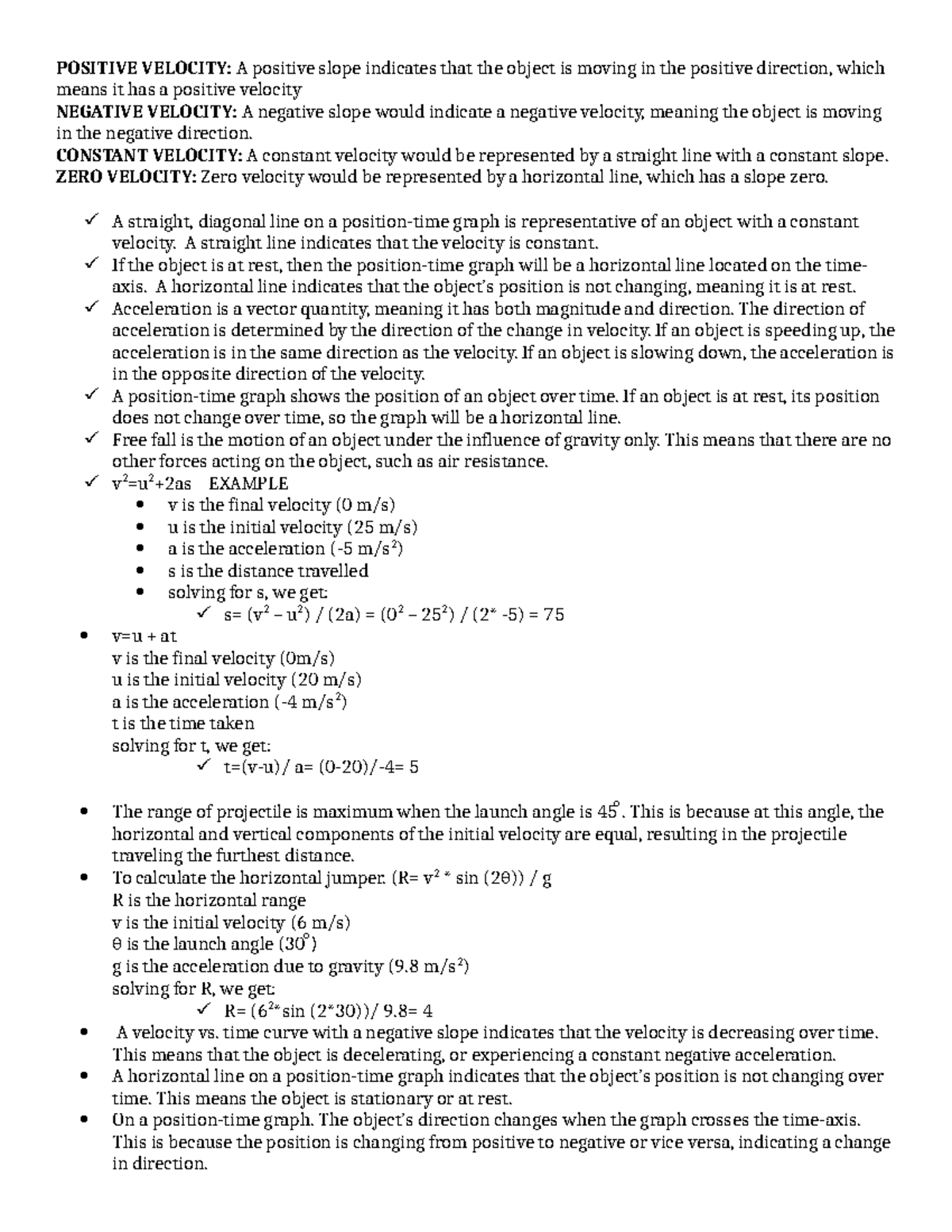 Physics- Reviewer - POSITIVE VELOCITY: A positive slope indicates that ...