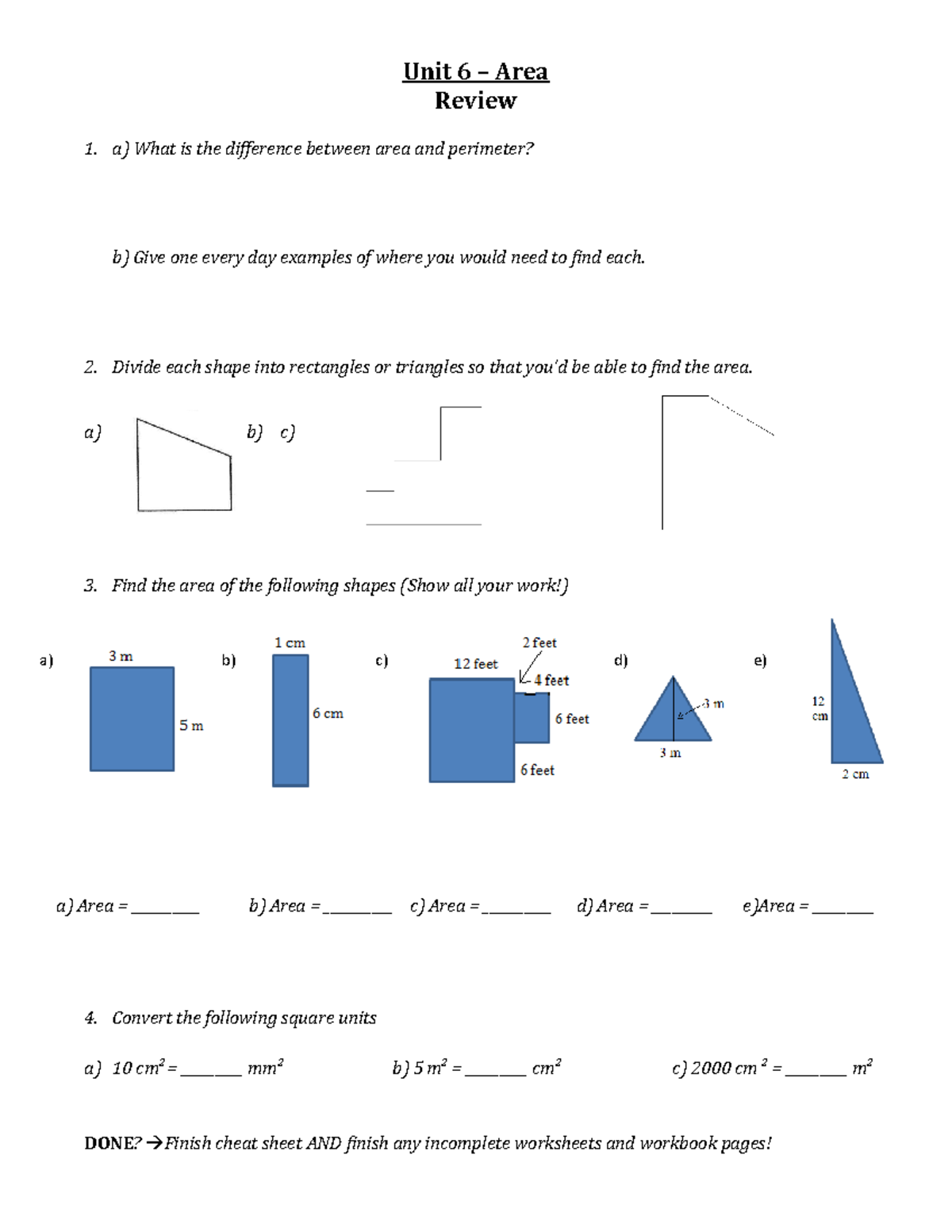 Unit 6 Review - Comprehensive notes - Unit 6 – AreaReview a) What is ...