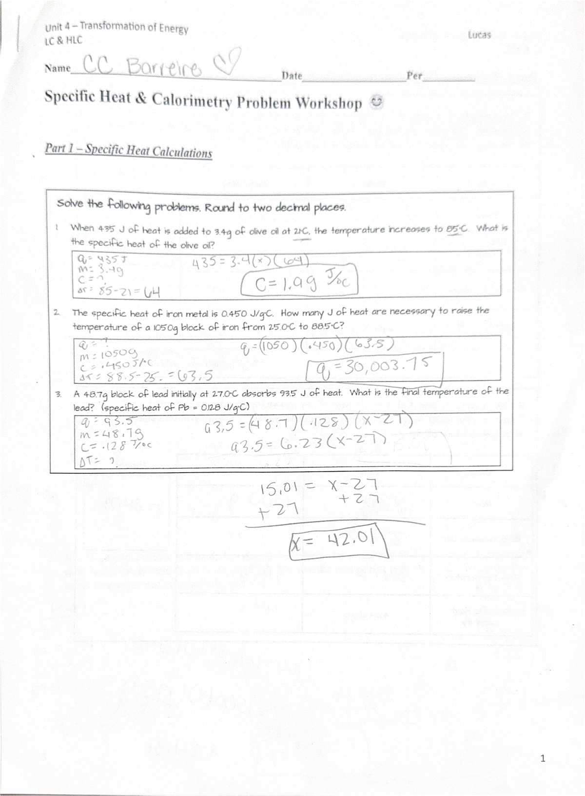 Specific Heat & Calorimetry Problem Workshop (Apr 10, 2024 at 9:20 AM ...