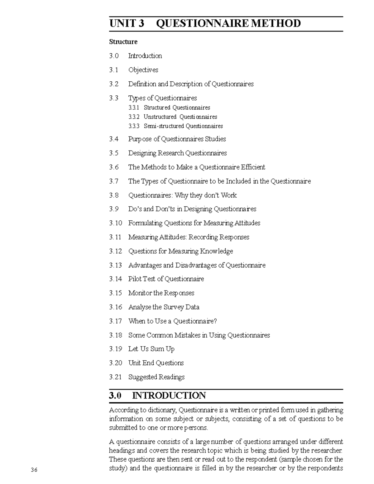 Unit-3 - Material - UNIT 3 QUESTIONNAIRE METHOD Structure 3 Introduction 3 Objectives 3 ...