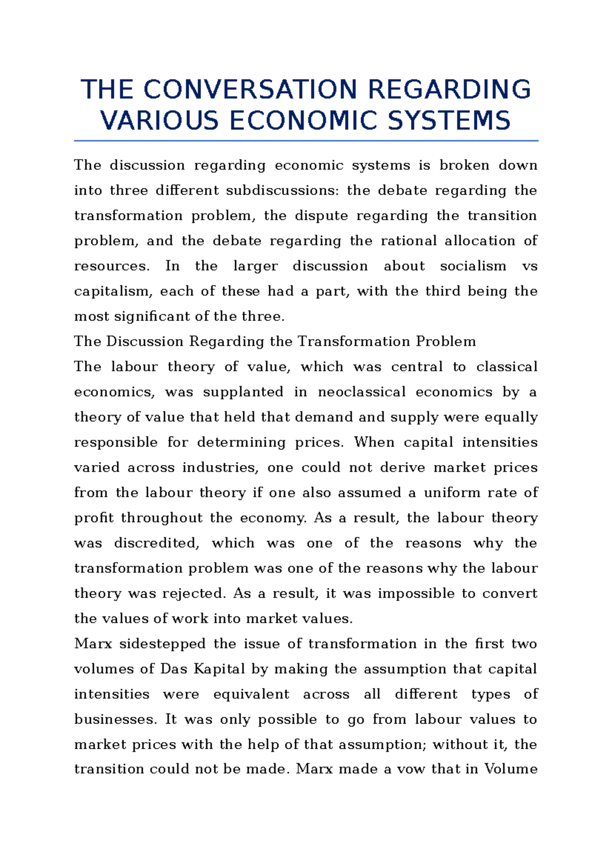 THE Conversation Regarding Various Economic Systems - THE CONVERSATION ...