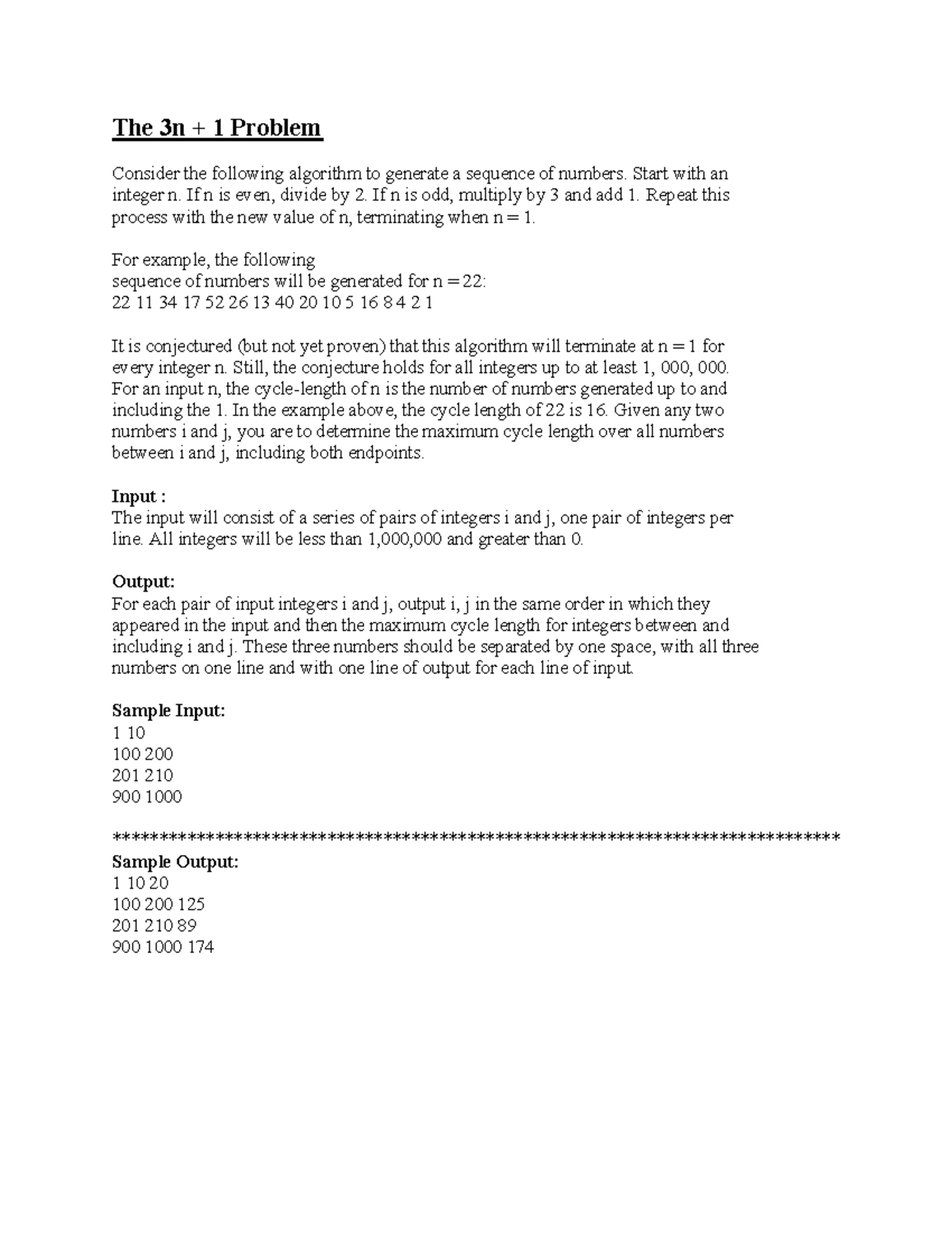 9 problems of cp - Practical Question - The 3n + 1 Problem Consider the following algorithm to ...