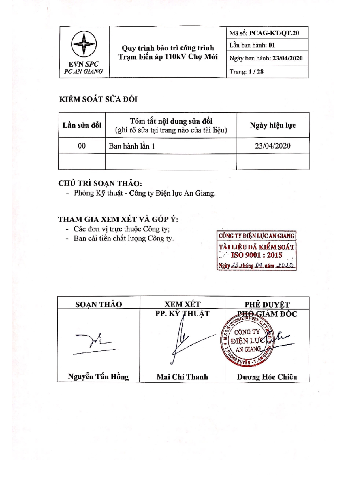 Quy trinh Bao tri cong trinh TBA 110k V Cho Moi - Quy trình bảo trì ...