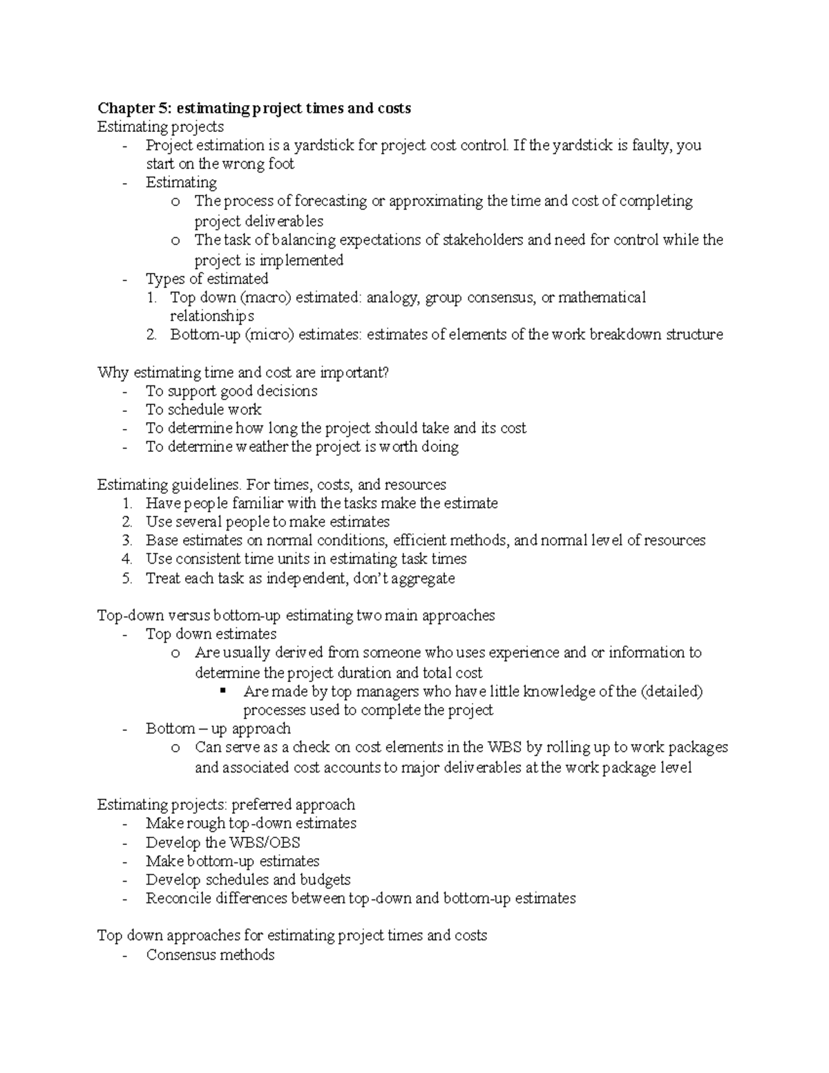 Project Management Chapter 5 - Chapter 5: estimating project times and ...